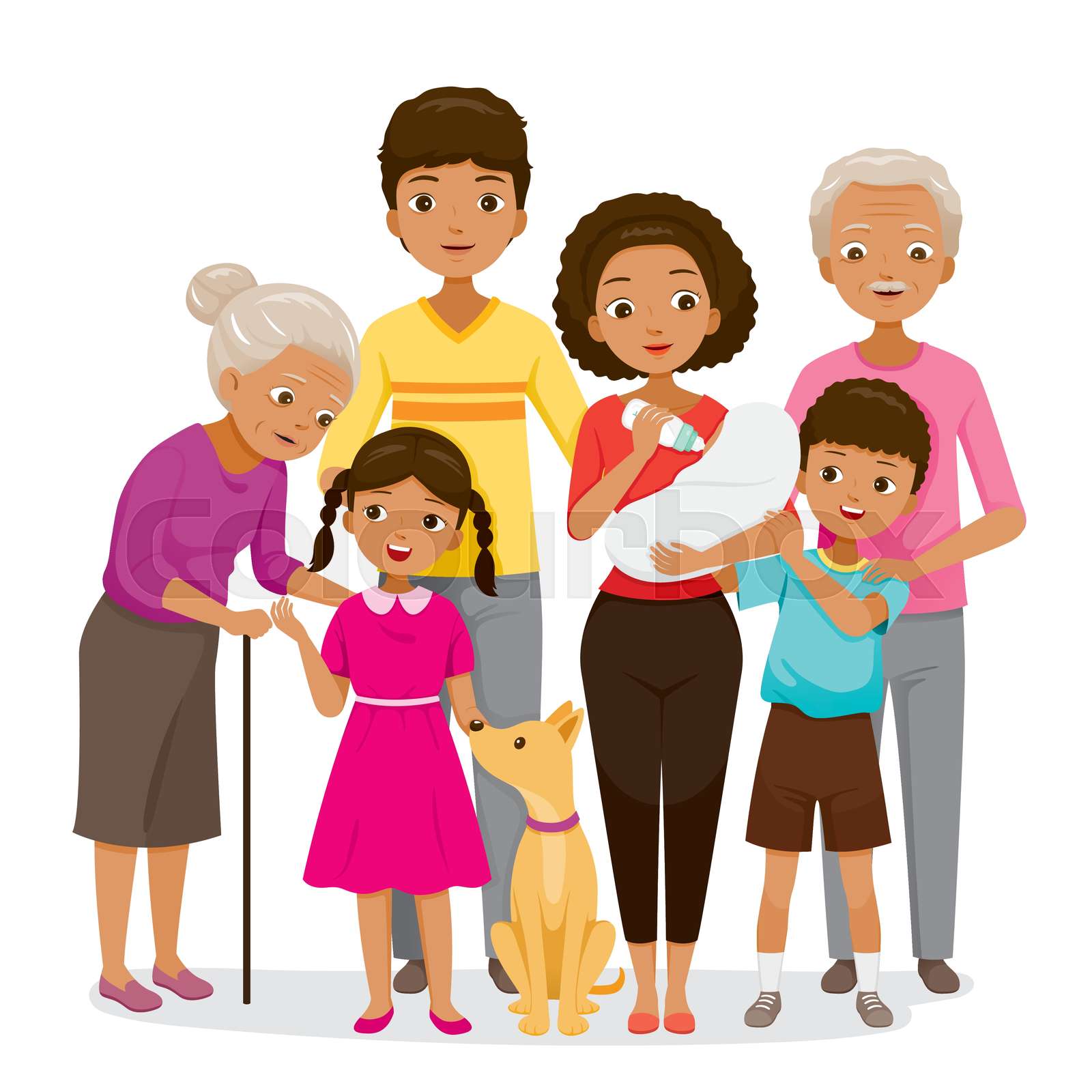 Big Family With Dark Skin Happy Together | Stock vector | Colourbox
