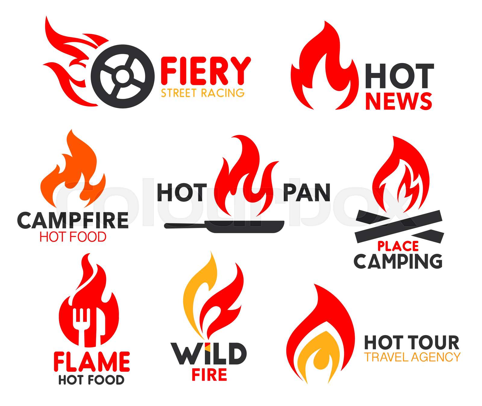 Corporate identity fire flame, spicy burn icons | Stock vector | Colourbox