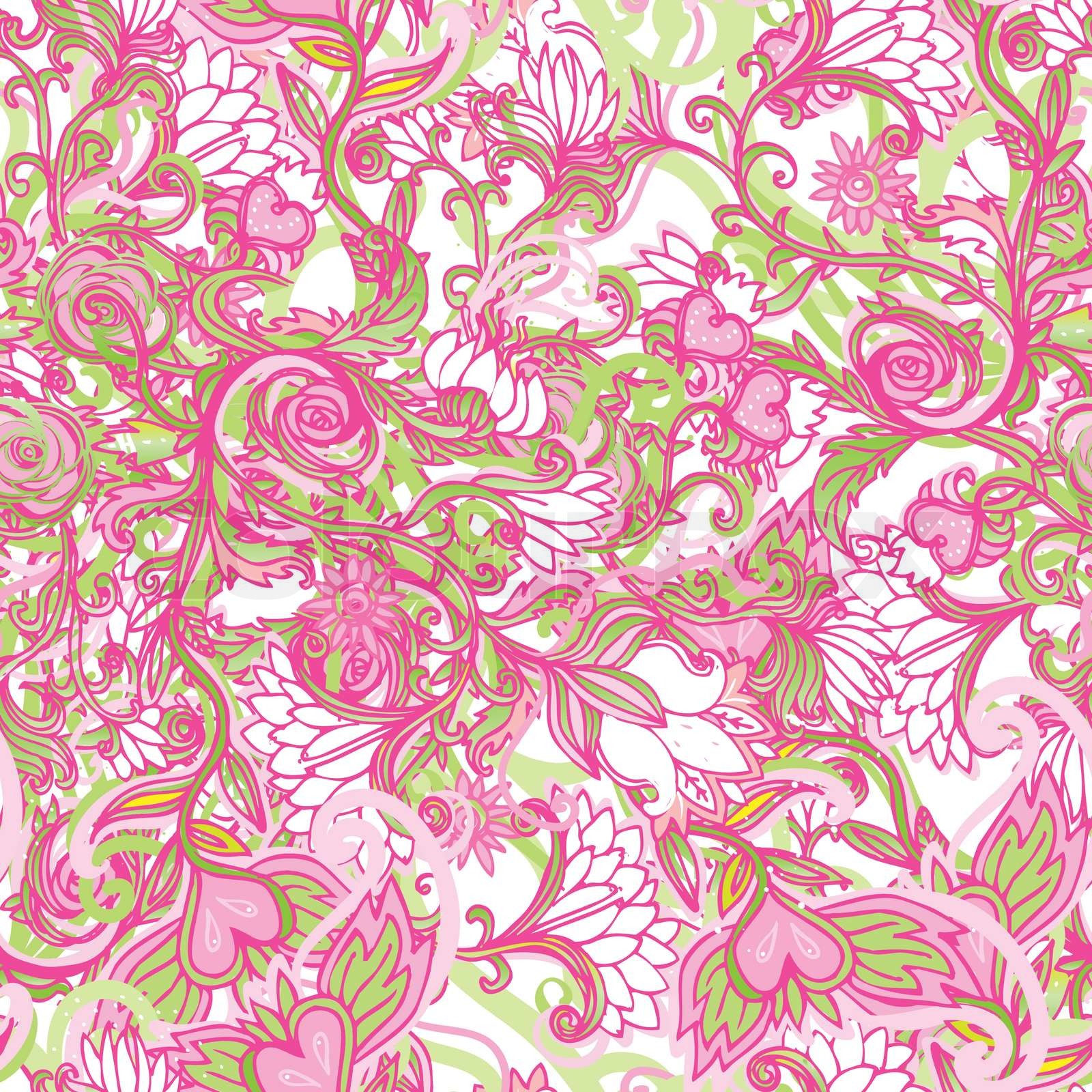 Cute Pink Floral Seamless Pattern Background Stock Vector Colourbox