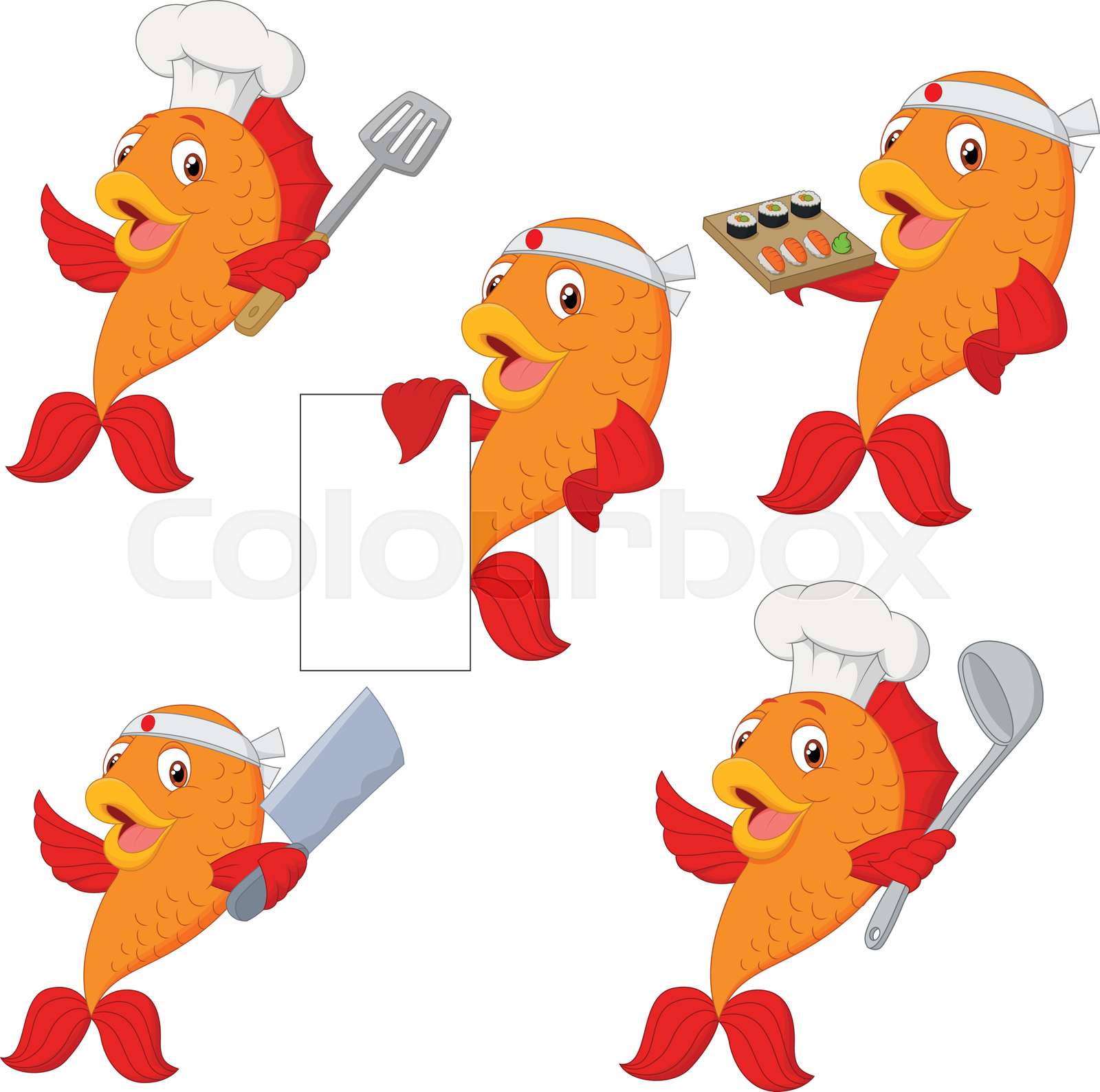 Set of chef fish cartoon | Stock vector | Colourbox