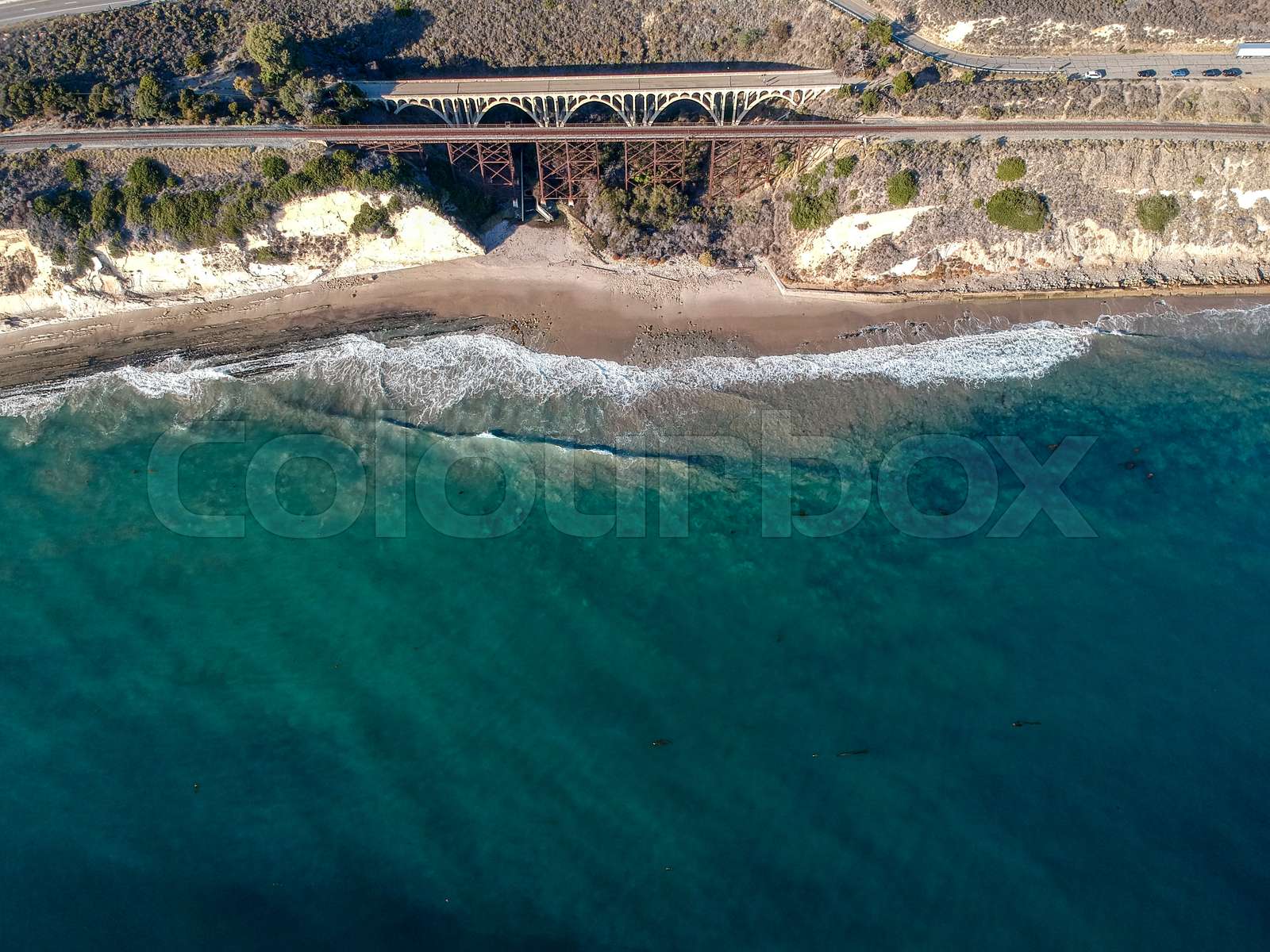 Aerial view of Arroyo Hondo Bridge on PCH Highway 1 | Stock image ...