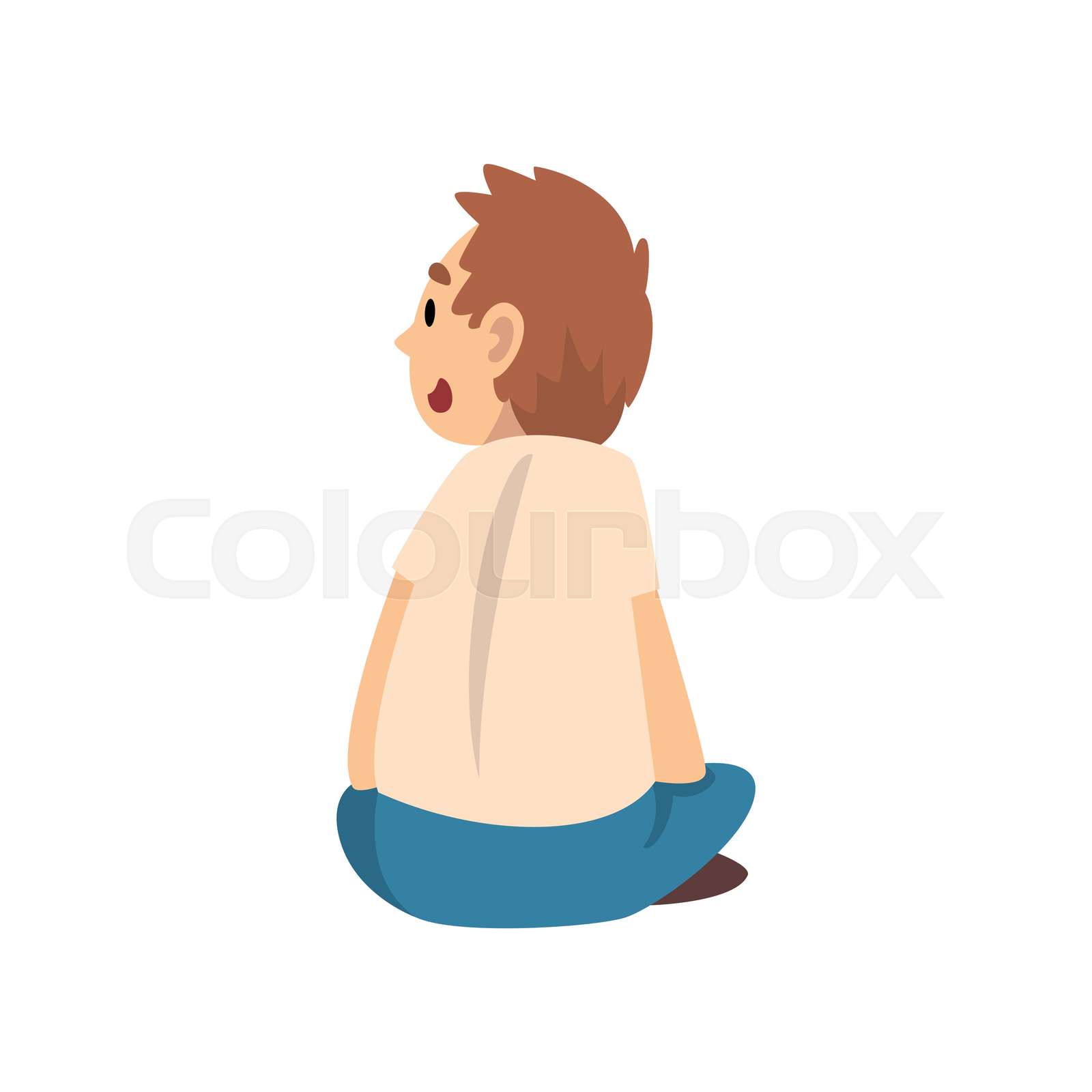 Cute Boy Sitting on Floor, Little Preschool Kid Character, View From ...