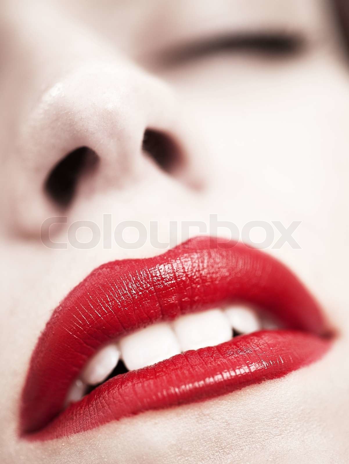 red lipstick, female portrait | Stock image | Colourbox
