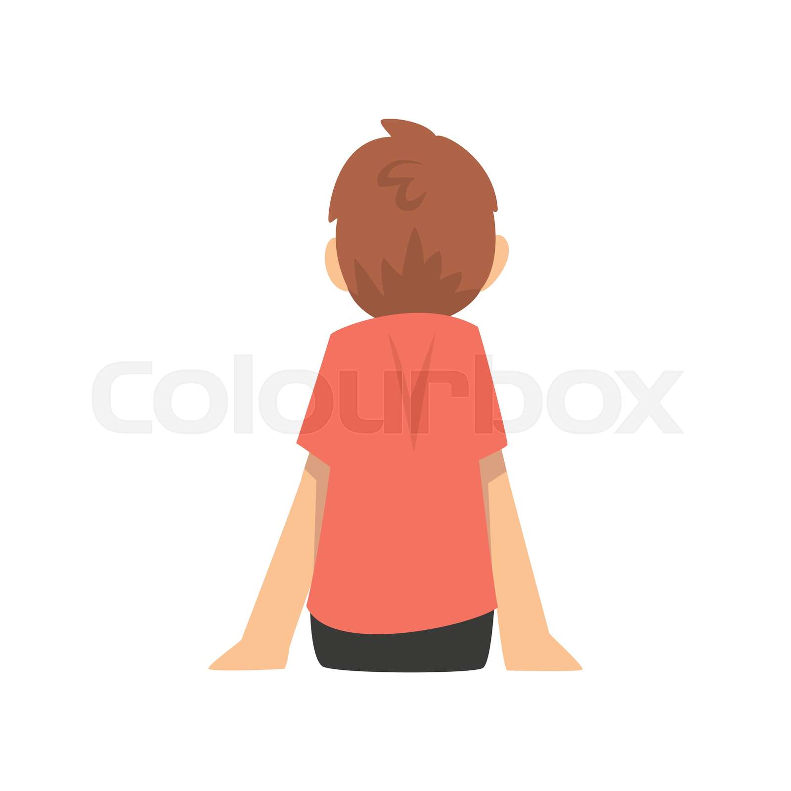 Boy Sitting on Floor, Little Preschool Kid Character, View From Behind ...