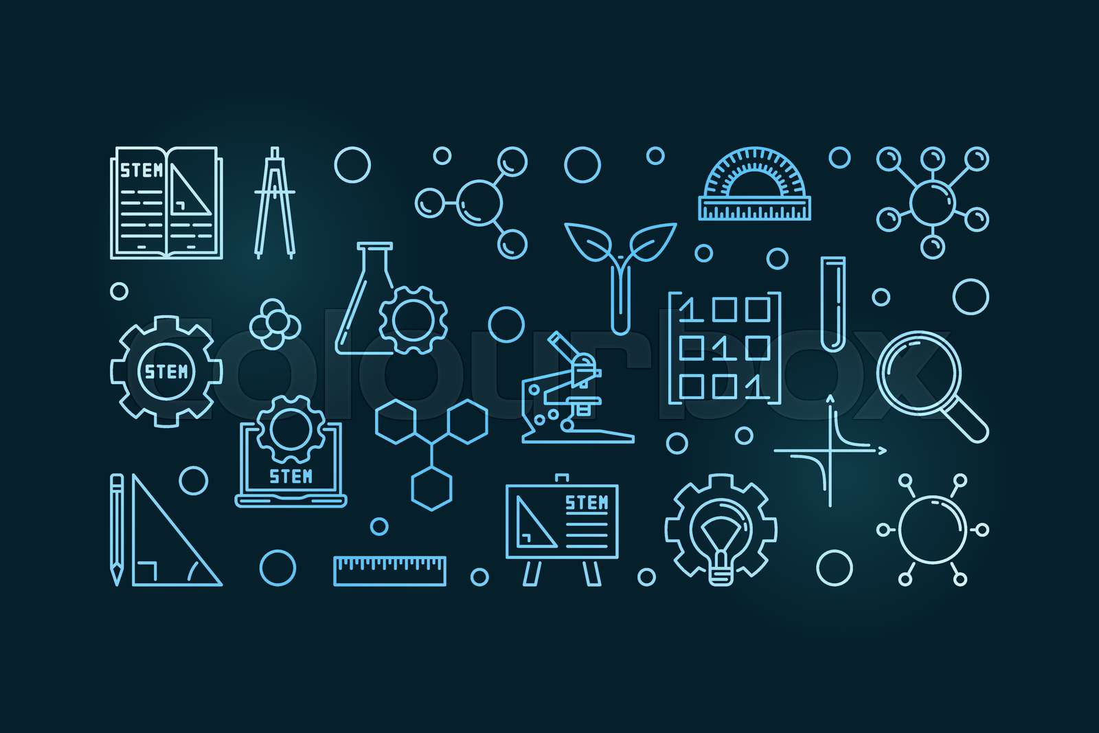 STEM vector concept blue linear horizontal modern banner | Stock vector ...