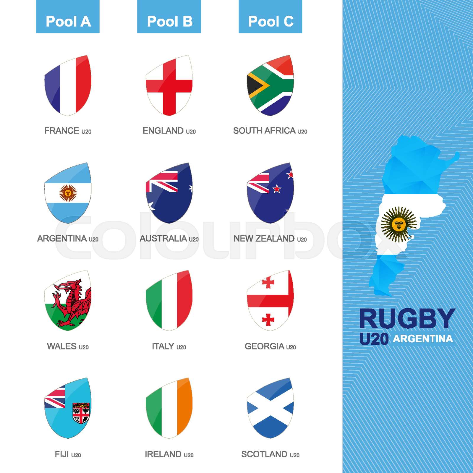 Flags in Rugby style, rugby icon set. | Stock vector | Colourbox