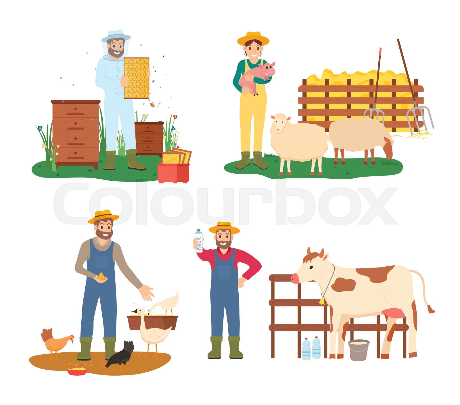 Farmers Working with Animals, Farming People Set | Stock vector | Colourbox