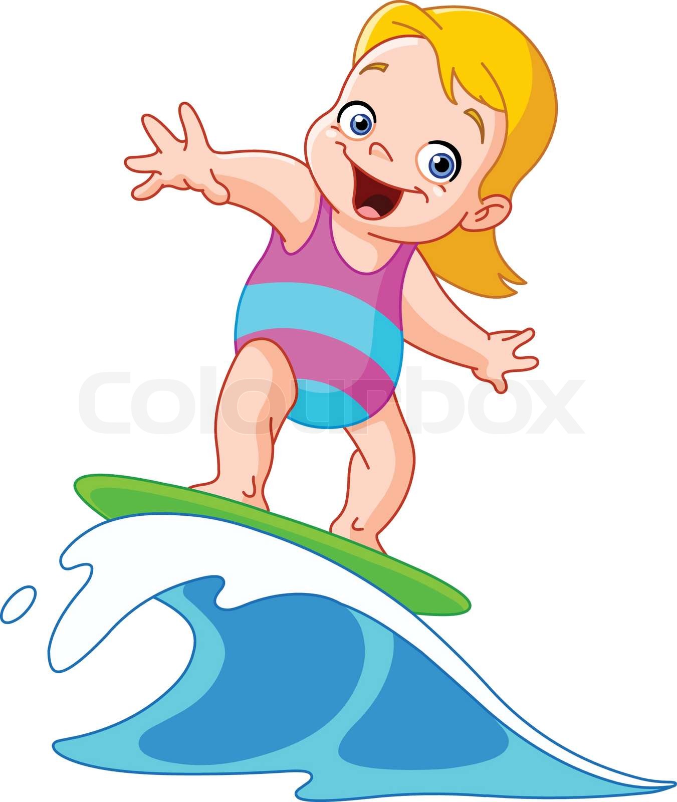 Young girl surfing | Stock vector | Colourbox