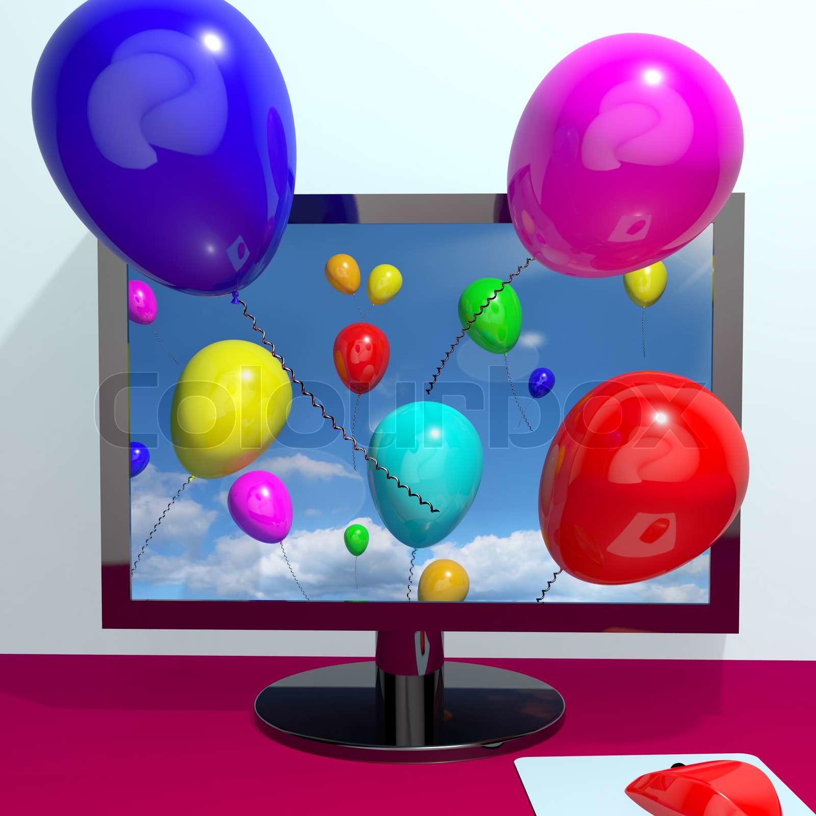 Balloons In The Sky And Coming Out Of Screen For Online Greeting Or Www ...