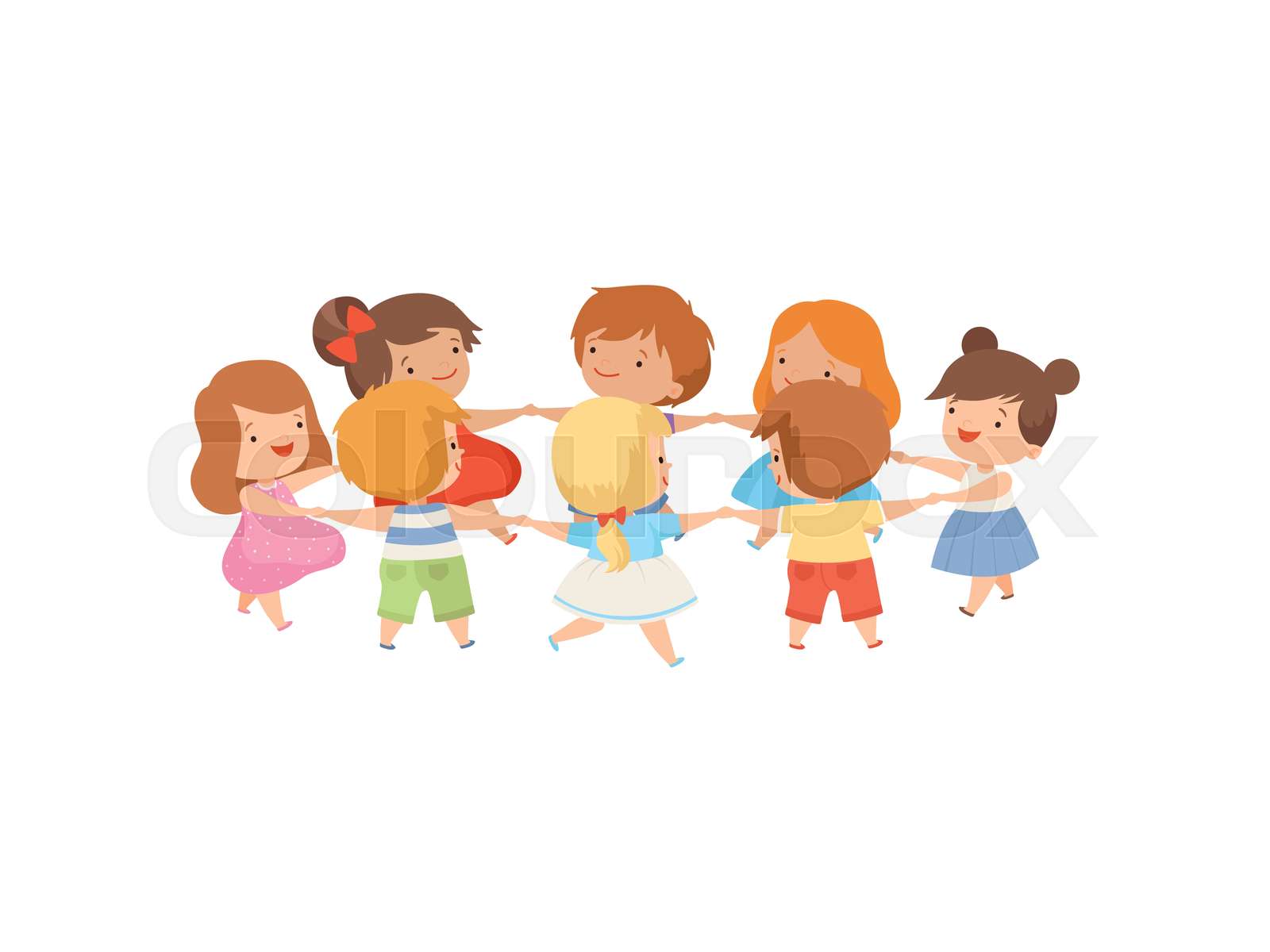 Kids Dancing in Circle Holding Hands, Cute Happy Boys and Girls Playing ...