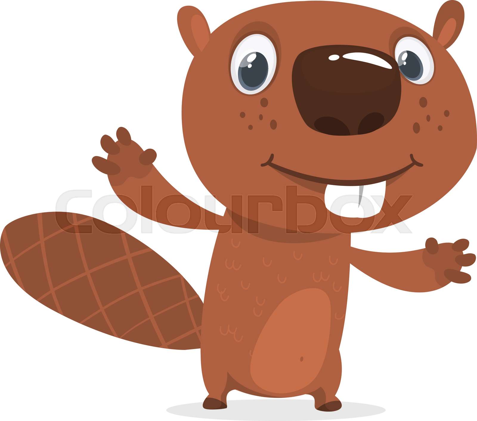 Excited cartoon beaver waving with his hands. Brown beaver mascot ...