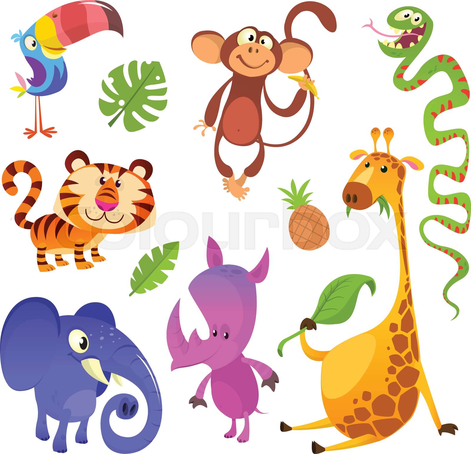 Cartoon tropical animals characters set | Stock vector | Colourbox