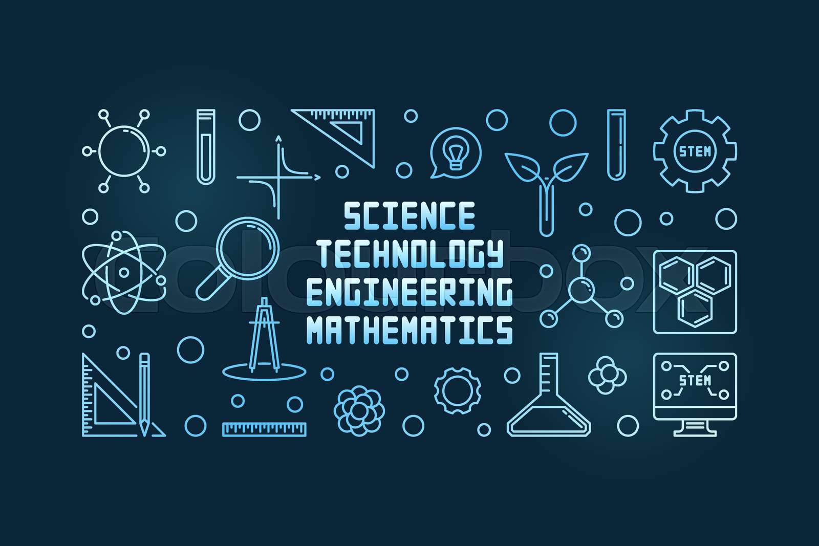 STEM concept outline blue banner. Vector illustration | Stock vector ...