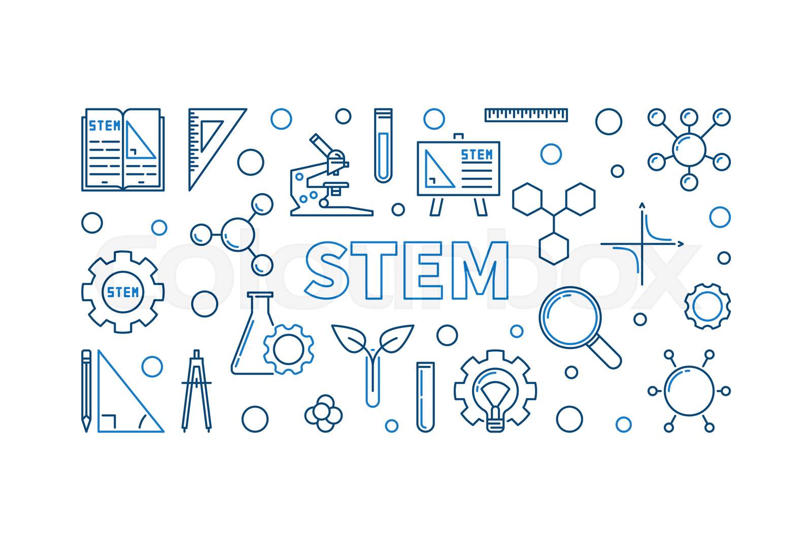 STEM vector concept outline horizontal illustration or banner | Stock ...
