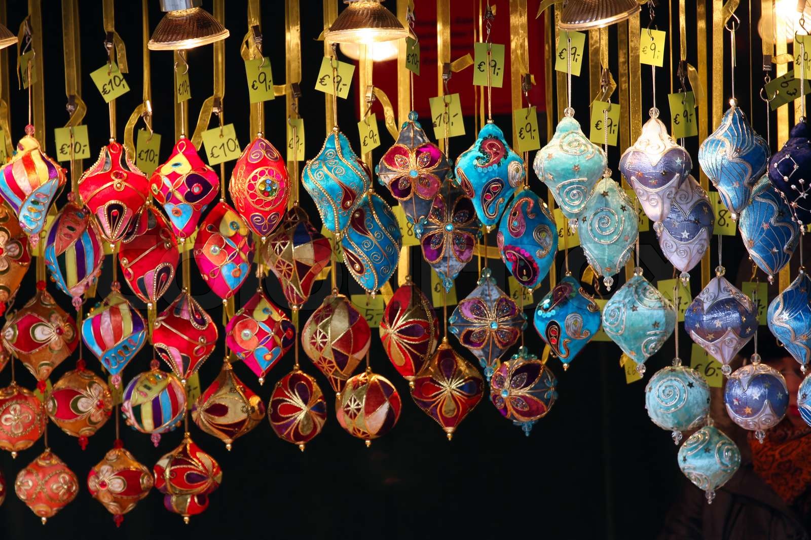 christmas market details Christmass tree decorations | Stock image ...