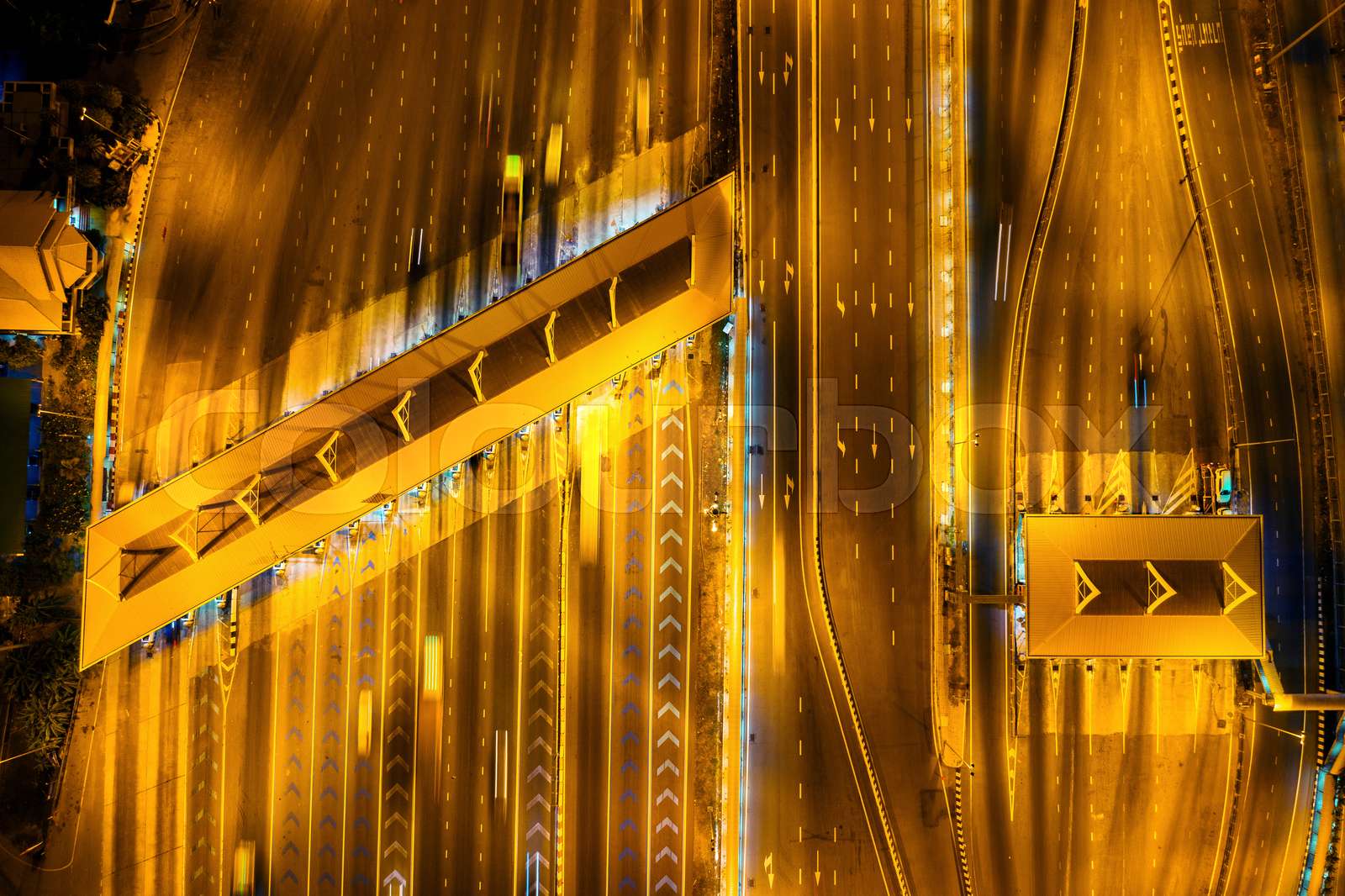 Aerial view of Expressway tollgate at night. | Stock image | Colourbox