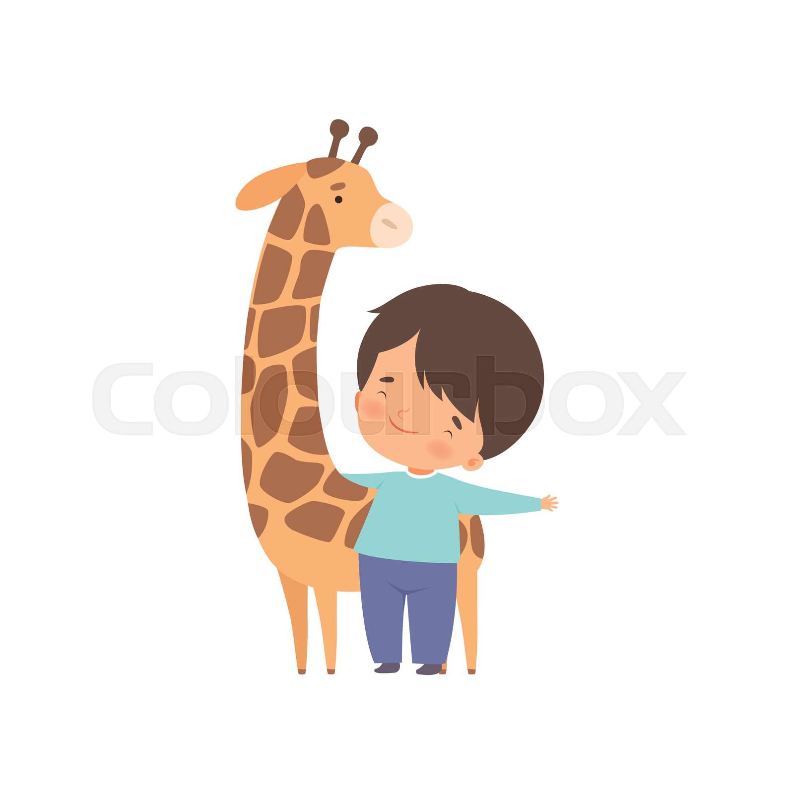 Cute Boy with Giraffe, Kid Interacting with Animal in Contact Zoo ...
