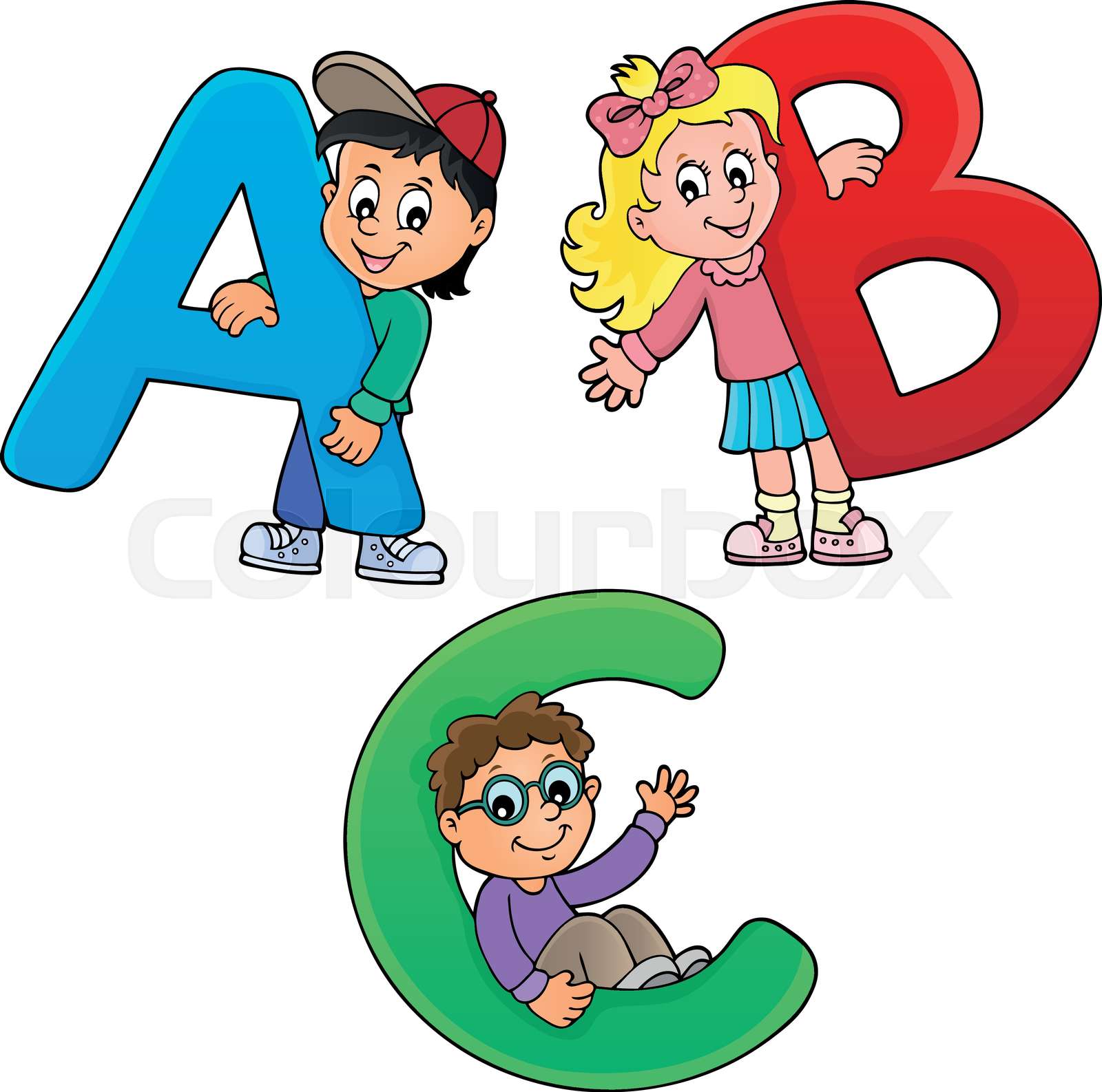 schulkinder, clipart, kind | Stock-Vektor | Colourbox