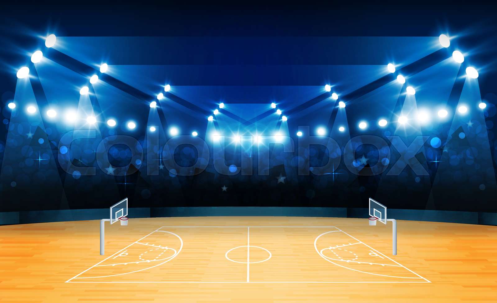 Basketball arena field with bright stadium lights design. | Stock ...
