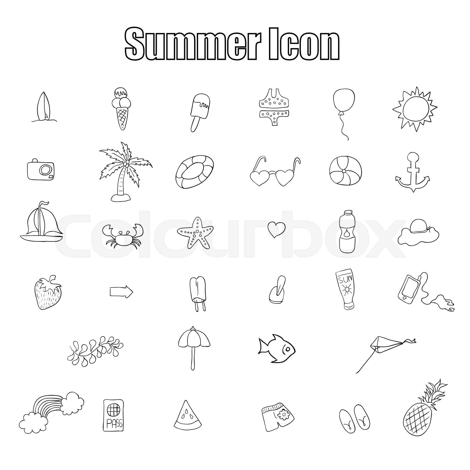 summer symbols and objects icon. drawing by hand vector. | Stock vector ...
