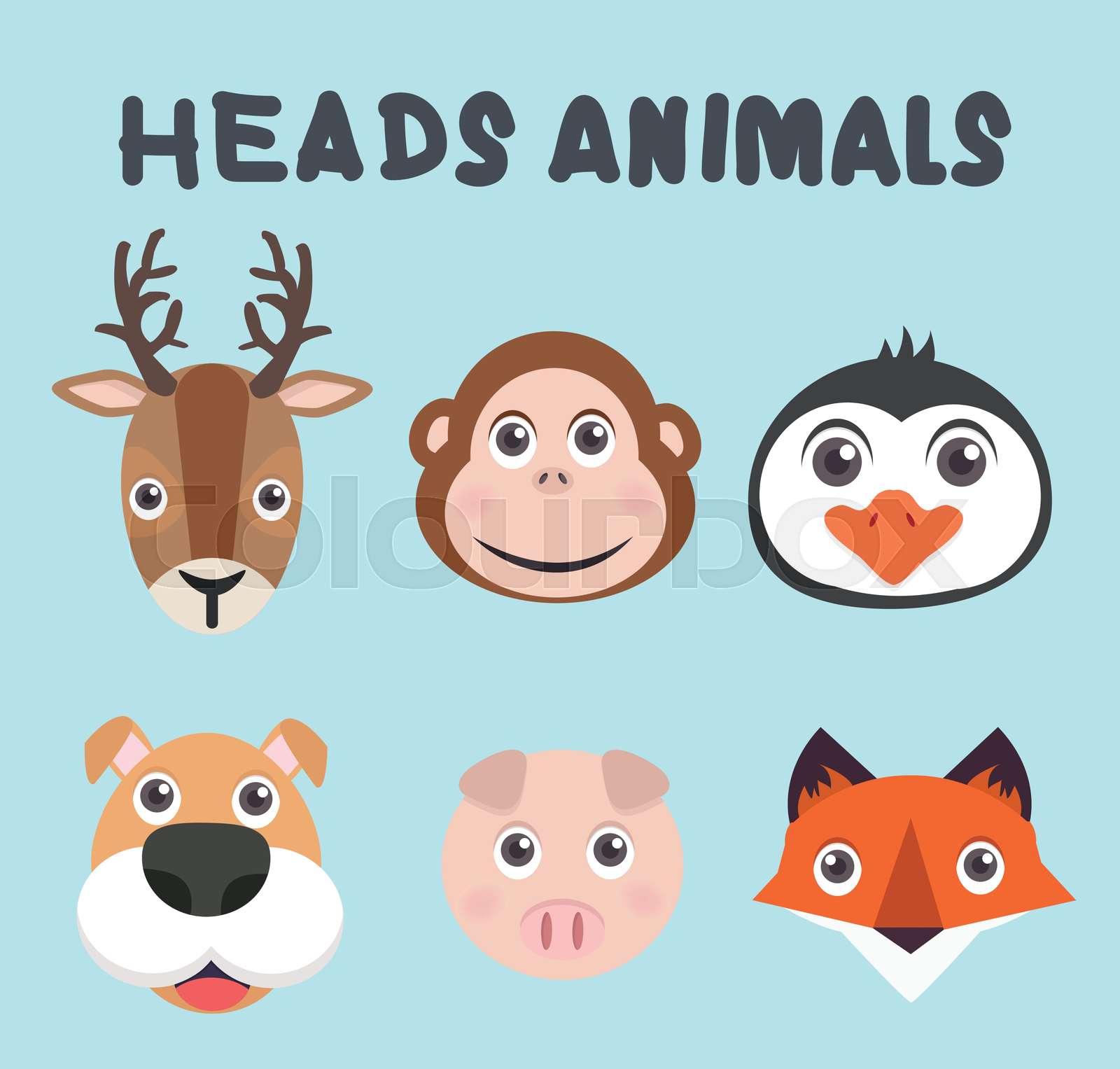 Cute Animal heads collection | Stock vector | Colourbox