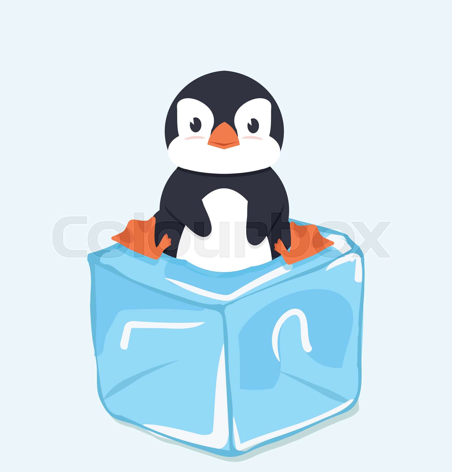 Cute Penguin on ice cube | Stock vector | Colourbox