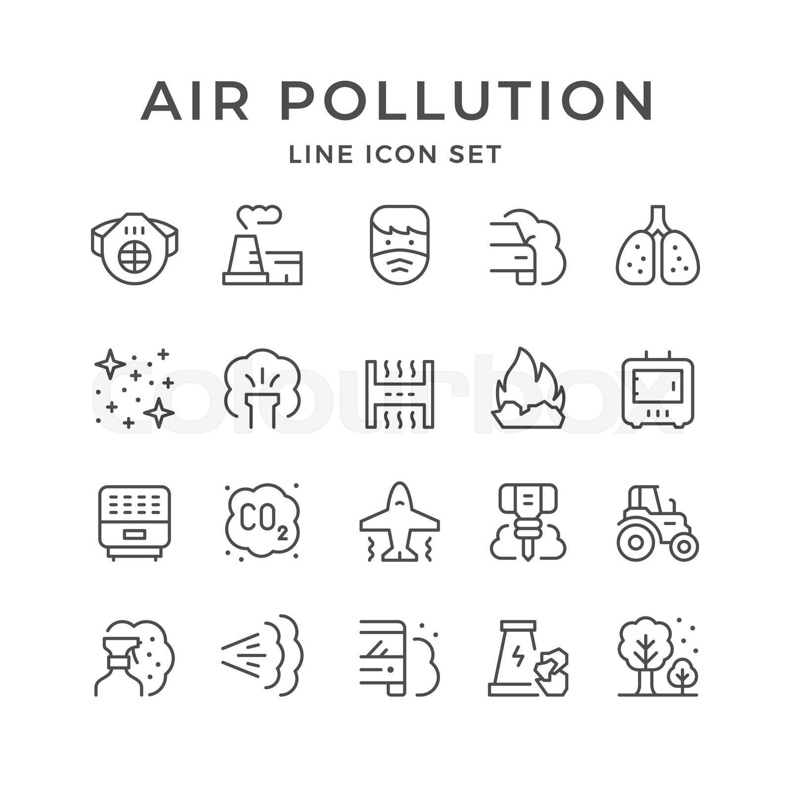 Set line icons of air pollution | Stock vector | Colourbox