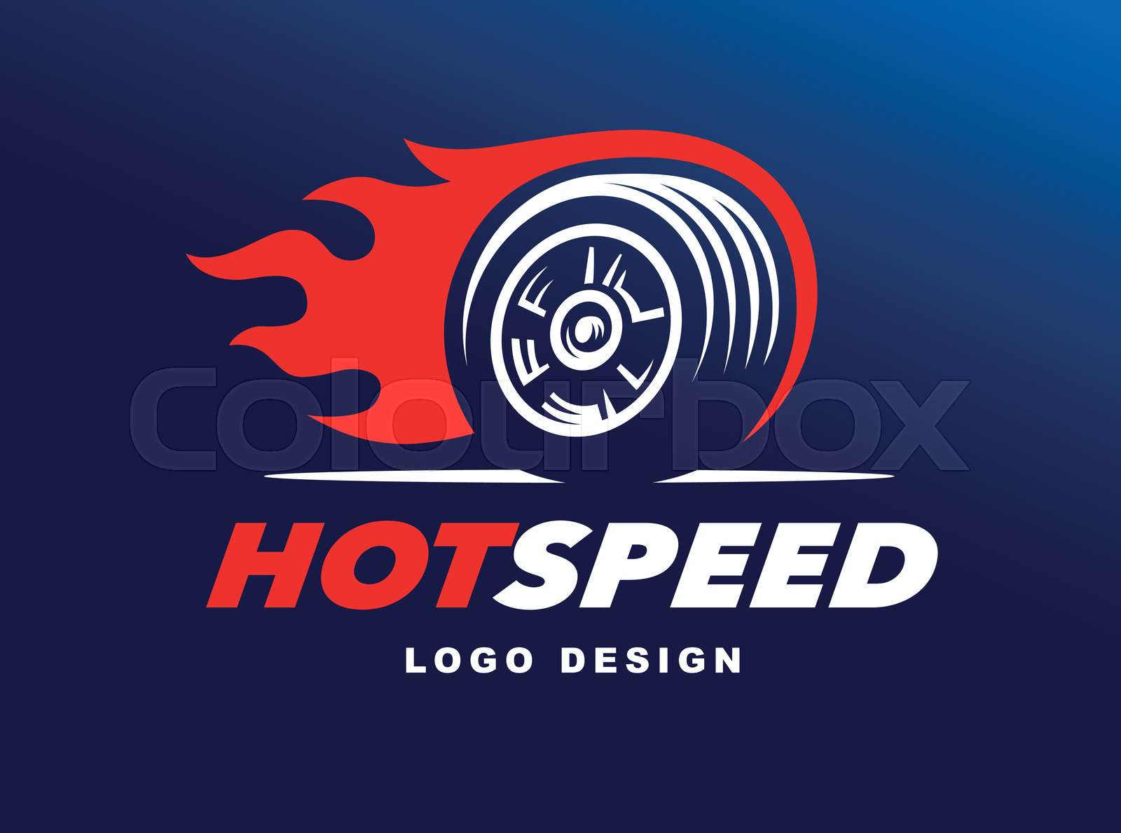 Wheel logo. Fast speed with a fiery trail | Stock vector | Colourbox