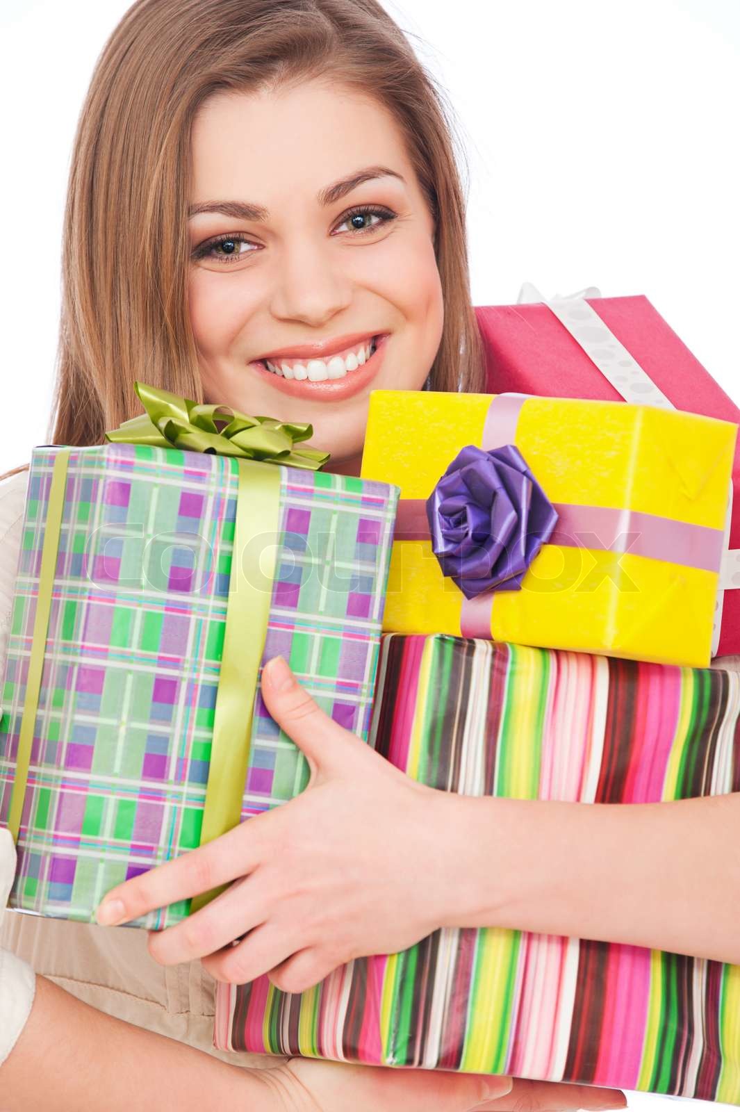 happy girl with gift boxes | Stock image | Colourbox