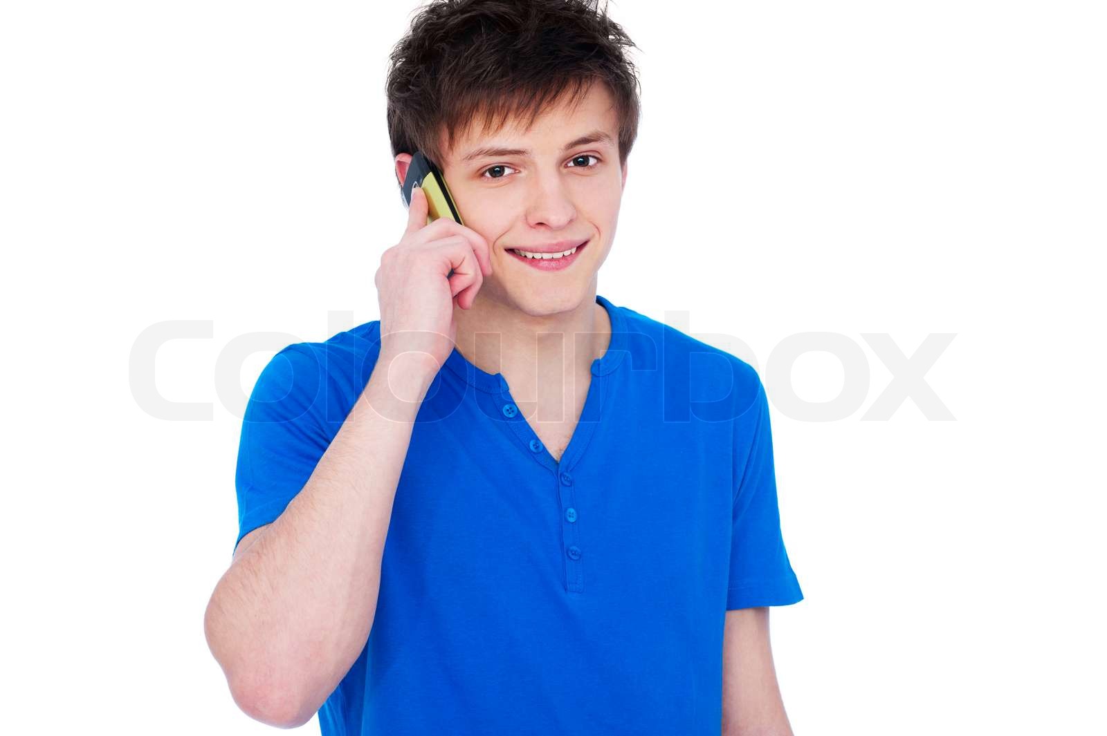 Smiley-Mann-Betrieb-Handy | Stock Bild | Colourbox