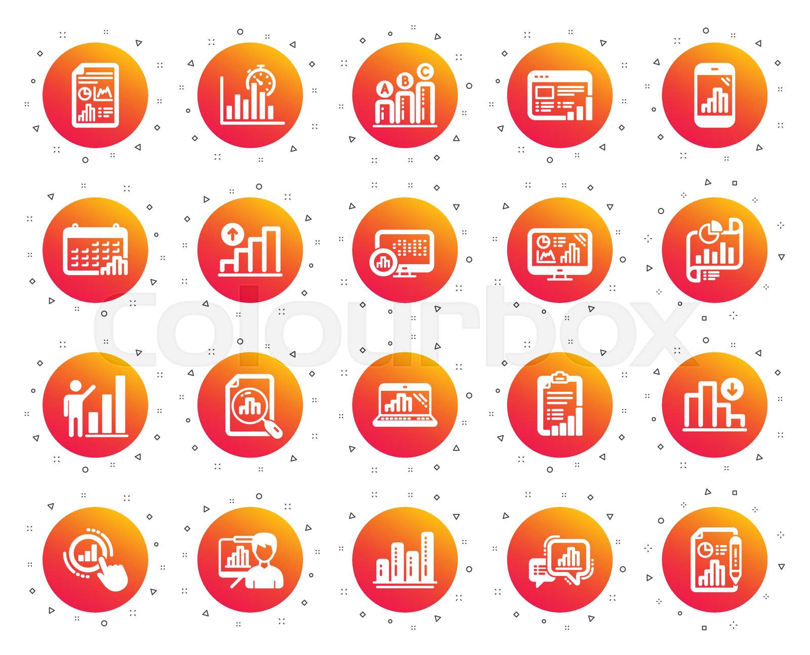 Graph icons. Set of Chart presentation, Report and Increase growth ...