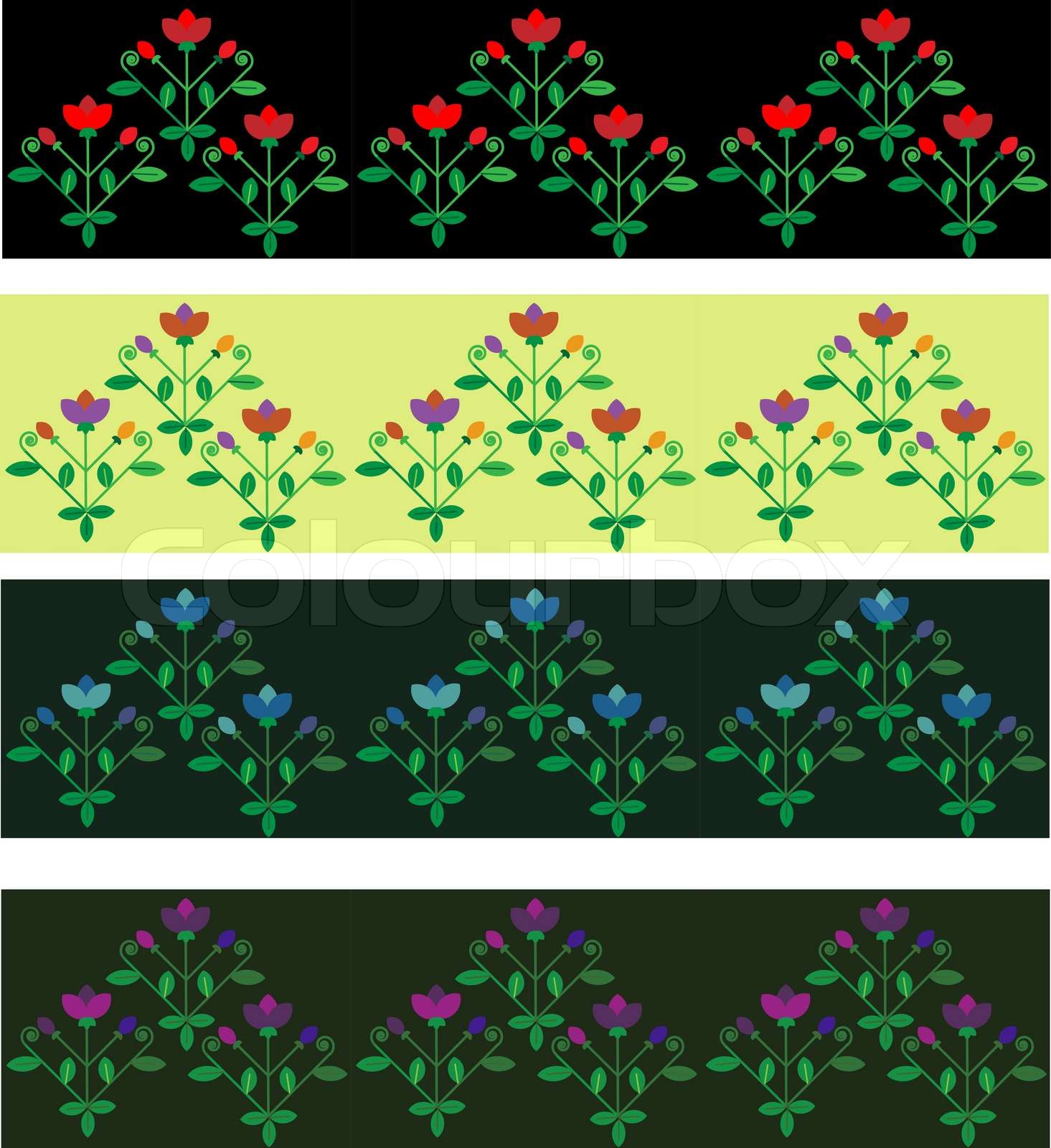 Four seamless floral decorative borders | Stock vector | Colourbox
