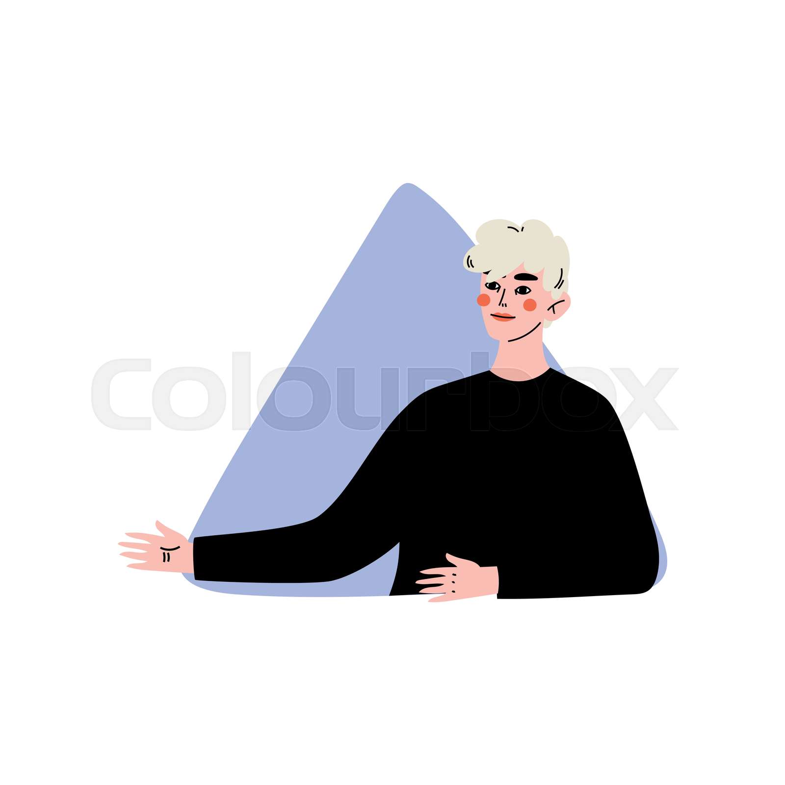 Young Man Looking Out of Triangular Window Vector Illustration | Stock ...