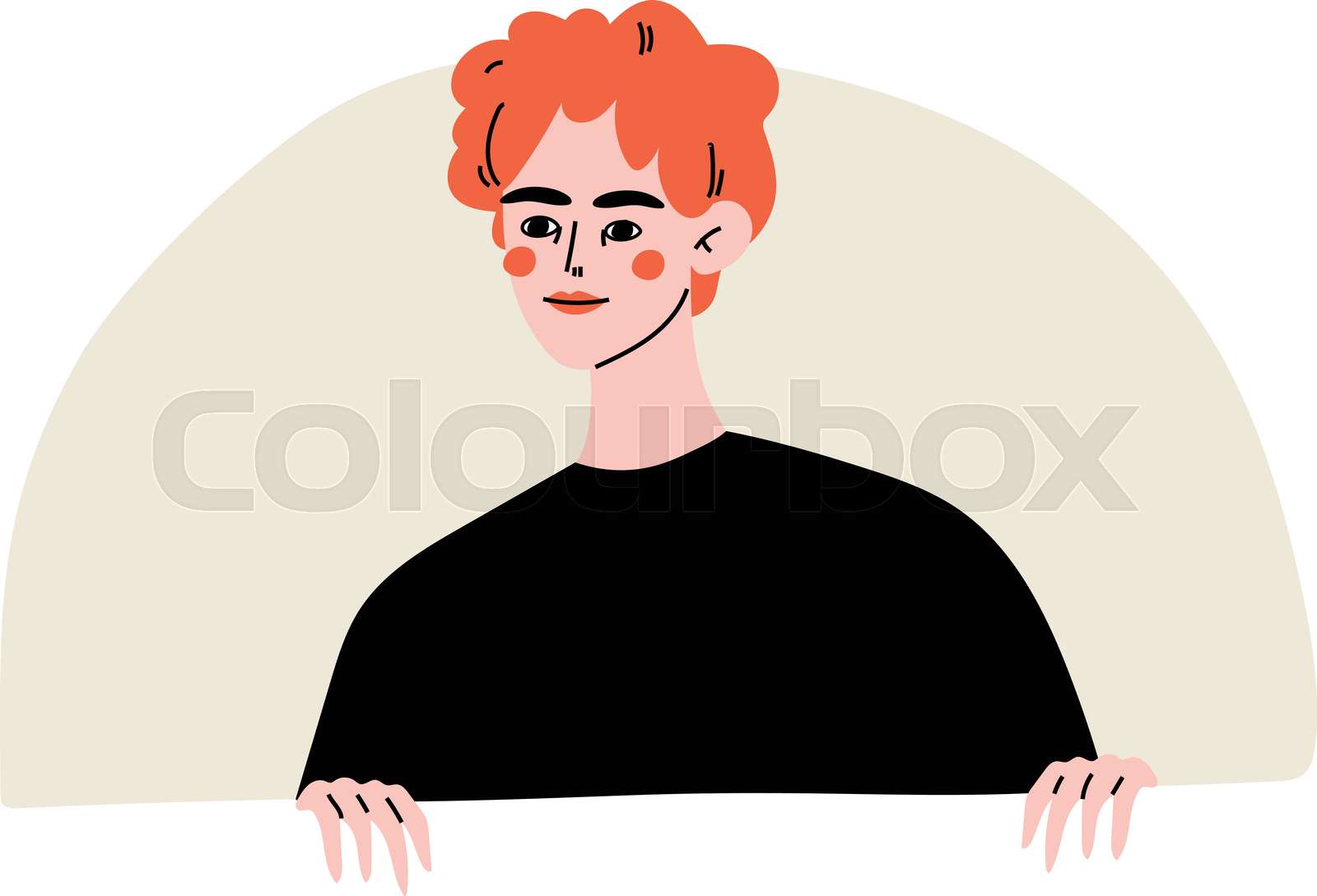 Young Man Looking Out of Semicircular Window Vector Illustration ...