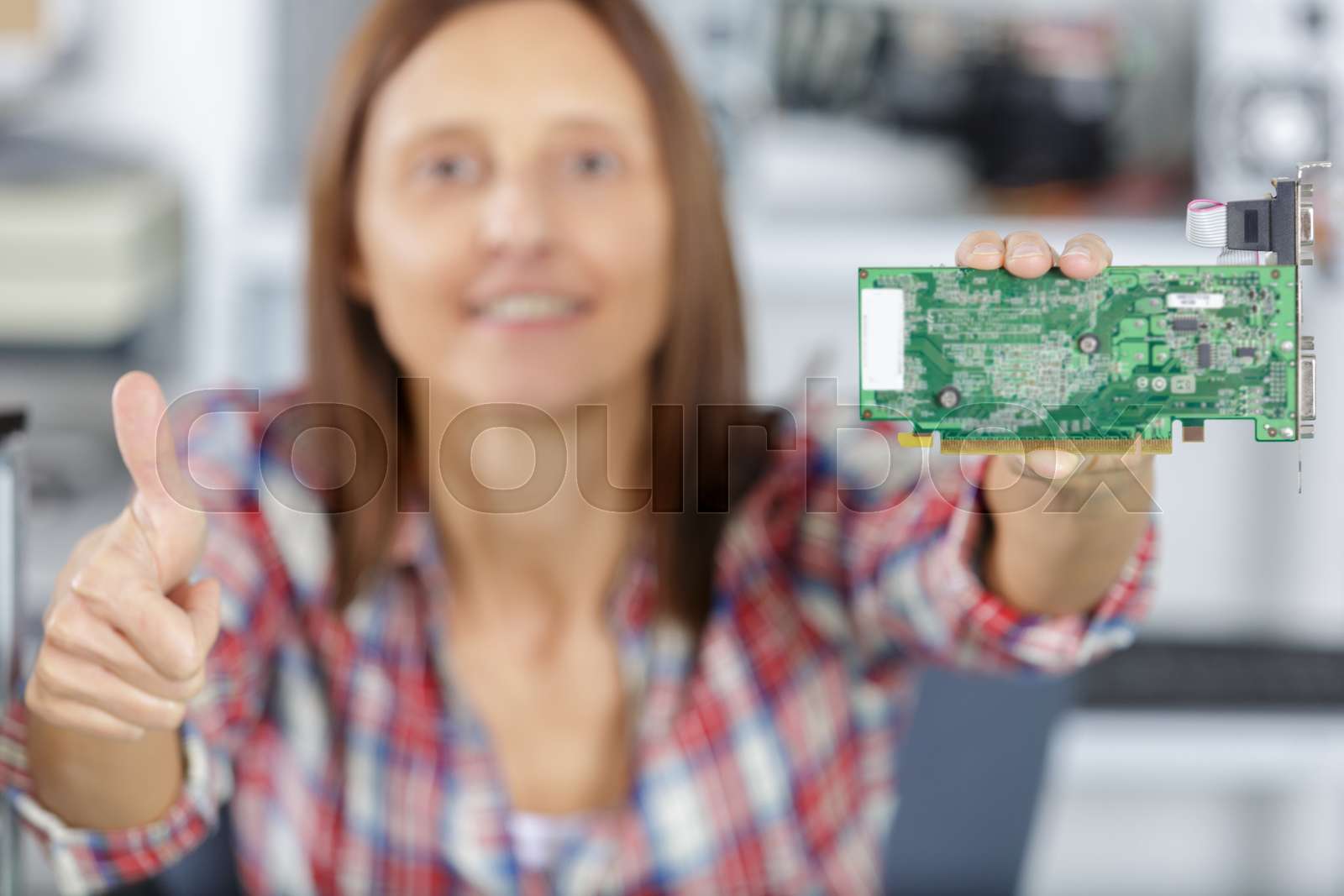 Female Computer Hardware Worker Showing Thumb Up Stock Image Colourbox