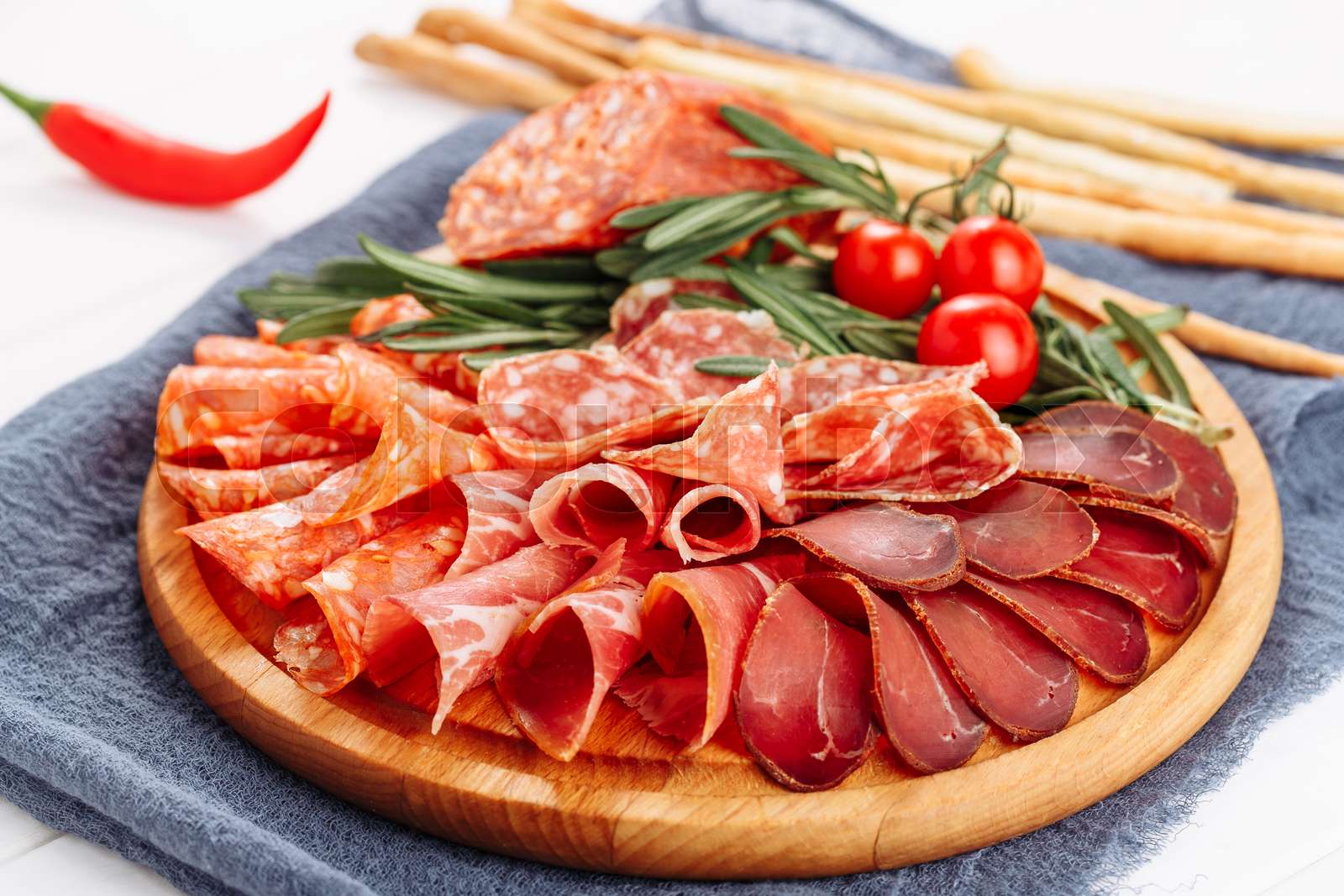 Salami Meat Board Platter Dried Slice Selection | Stock image | Colourbox