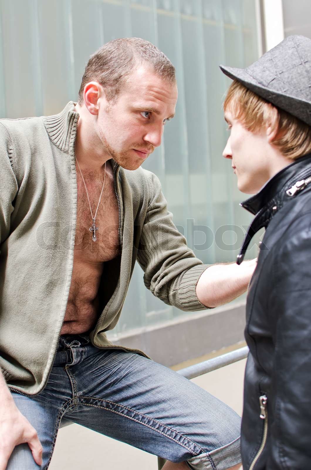 Tough guys Mafia boss communicates with his assistant | Stock image ...