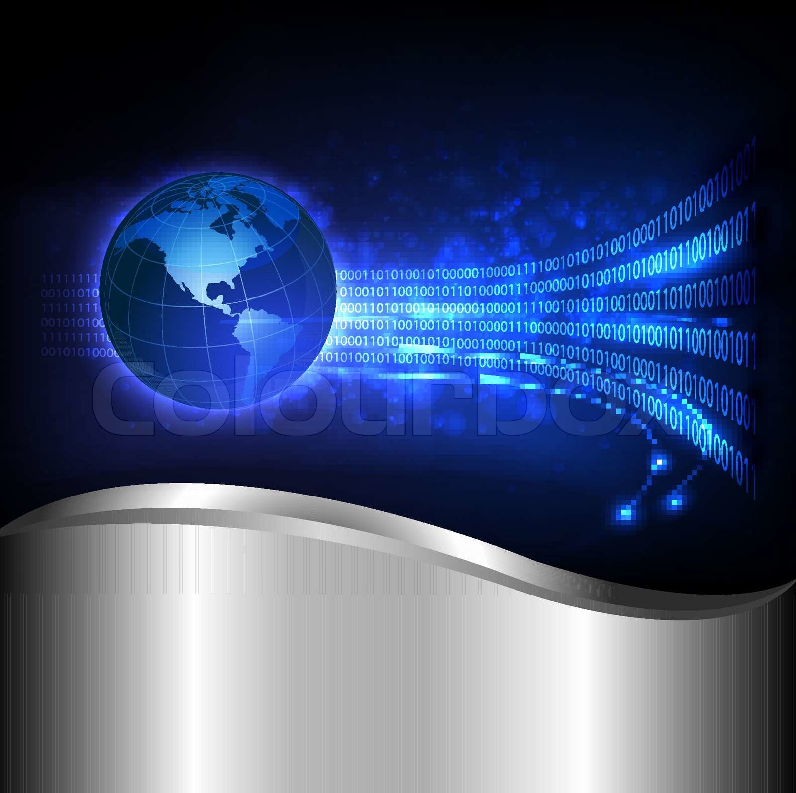 Binary code flowing behind the globe. Concept of global programming ...