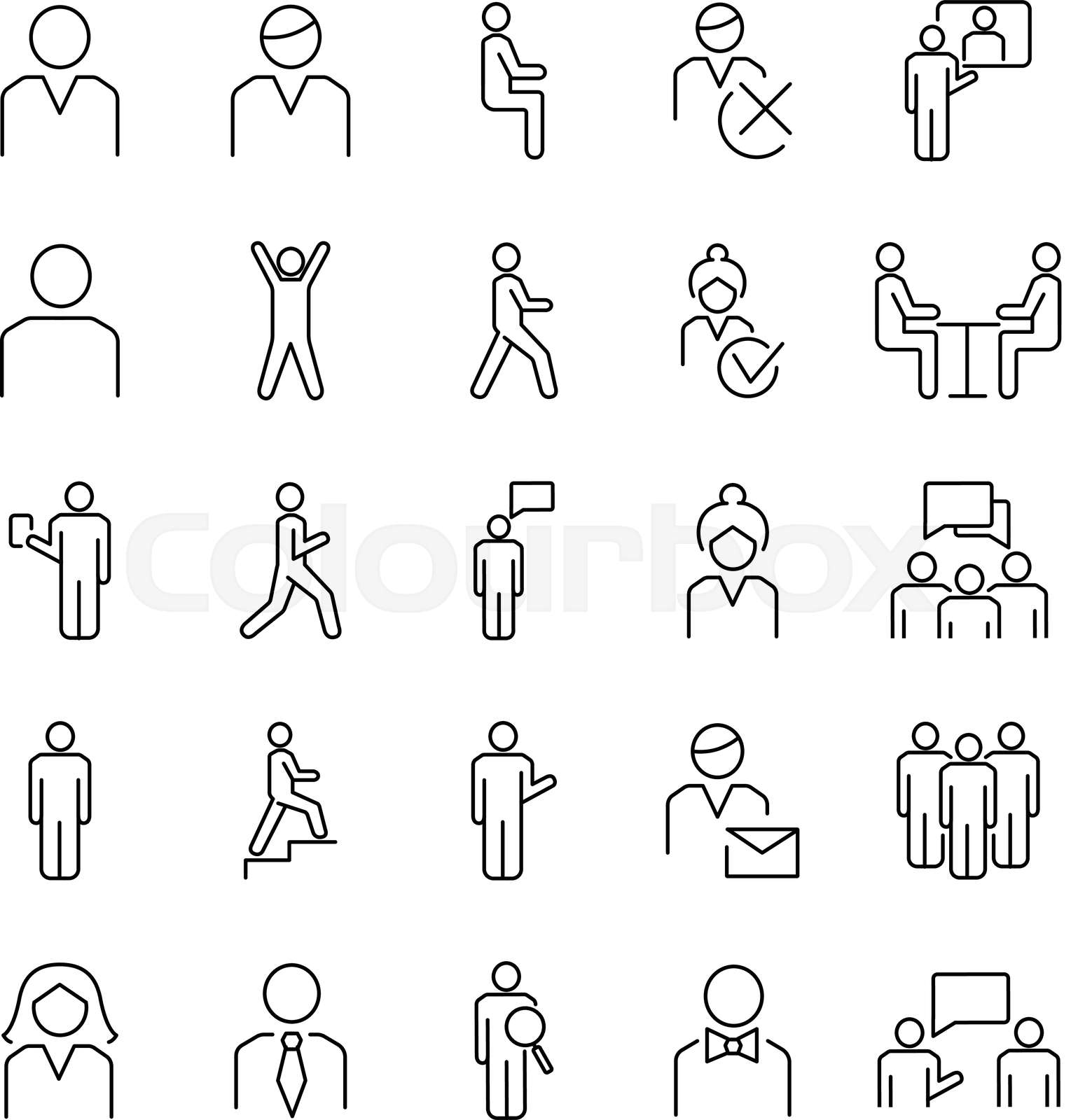 Person symbols, basic outline vector icons collection. Male, female and ...