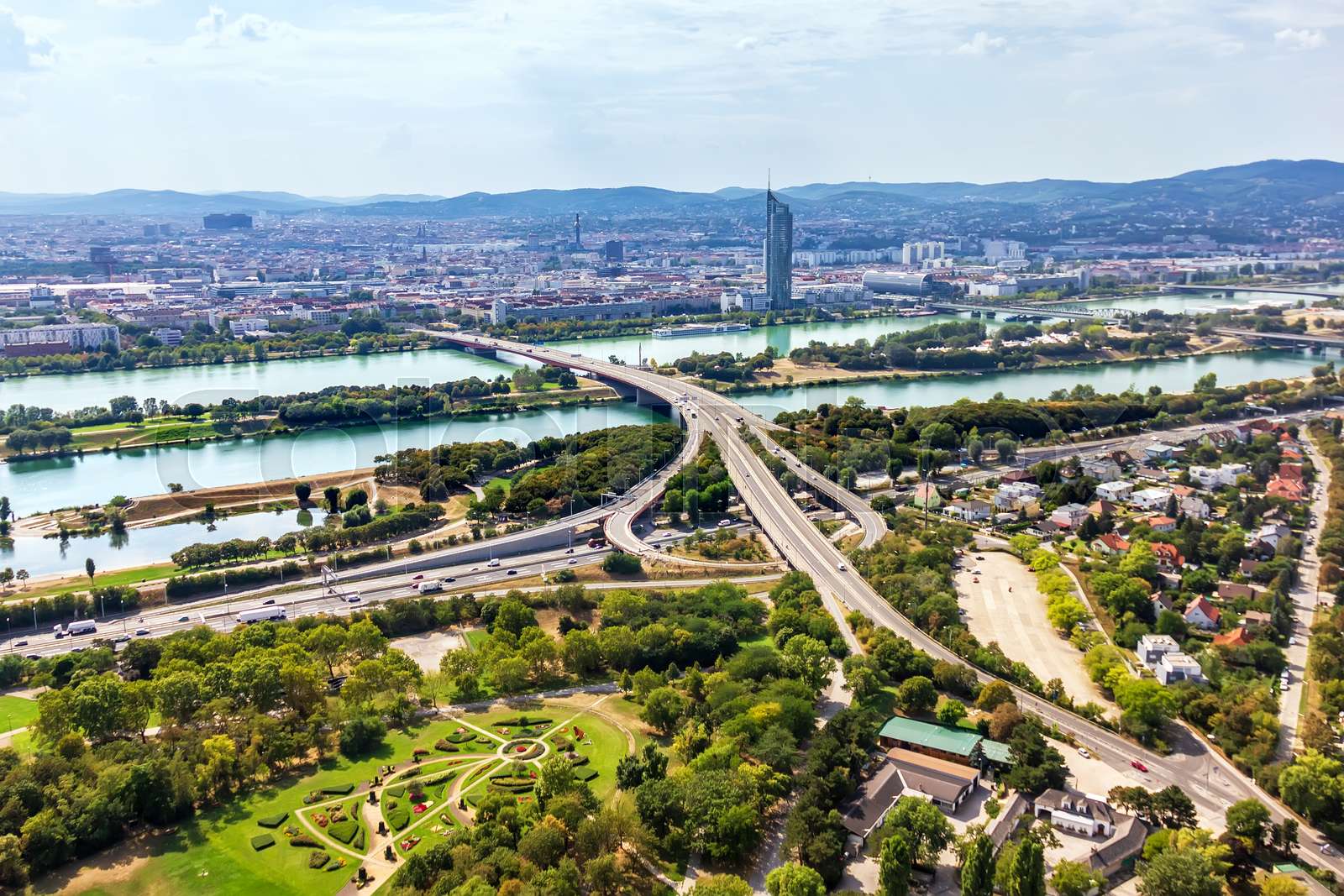 Vienna highways and bridges over the Danube, aerial view | Stock image ...
