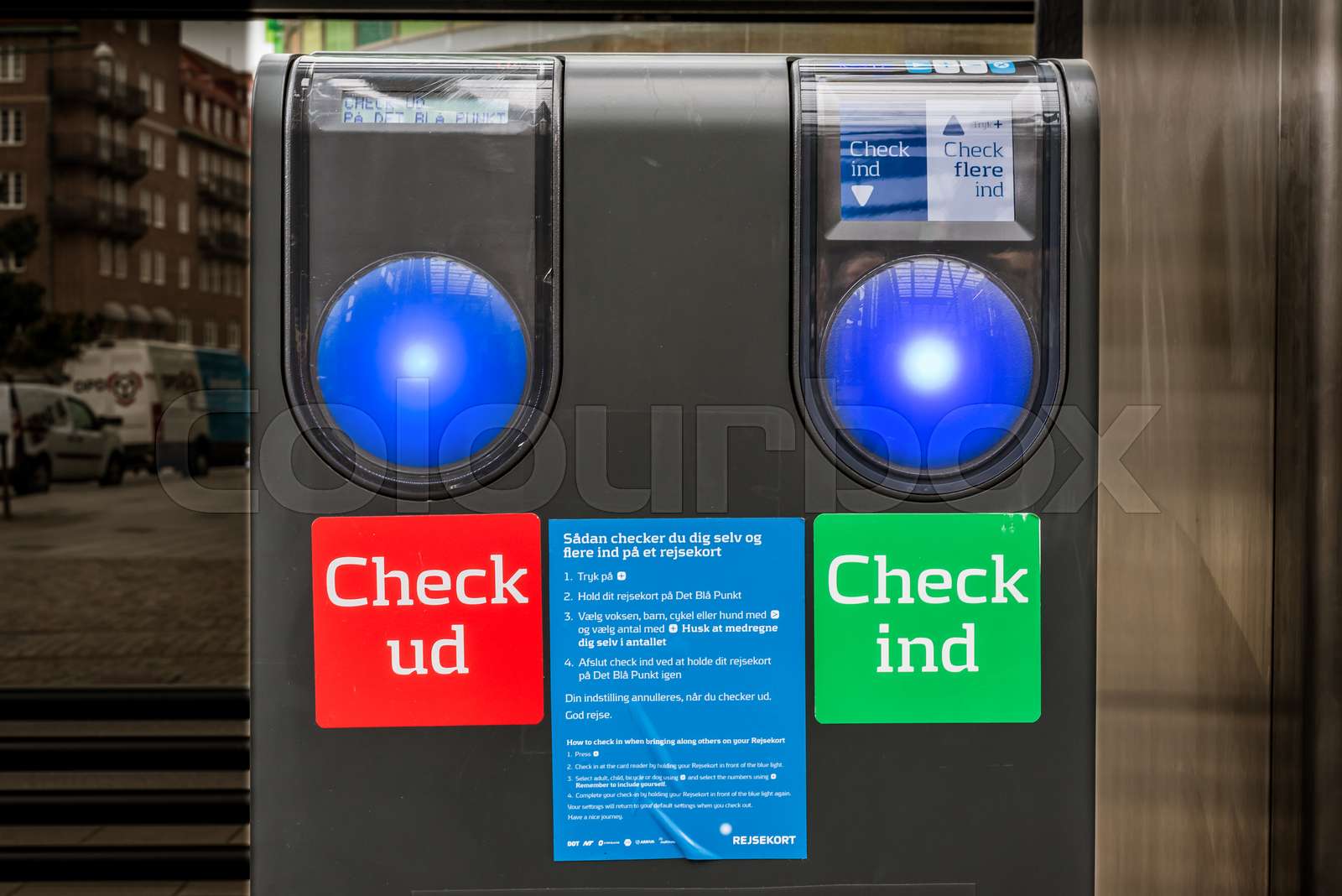 Check in with a danish card on a signpost in Malmoe central station ...