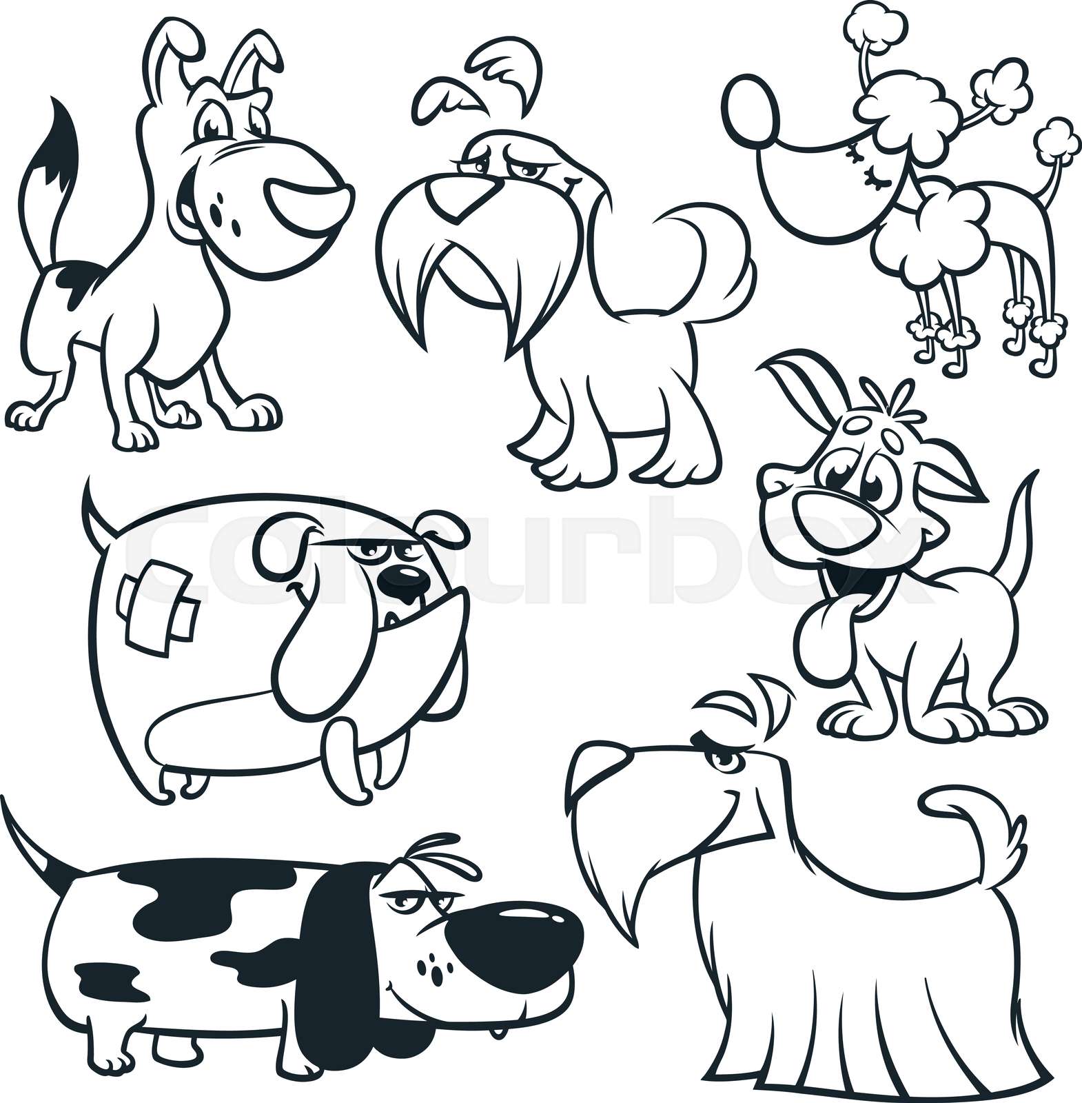 Cartoon dogs outlined. Vector illustrations of funny dogs | Stock ...