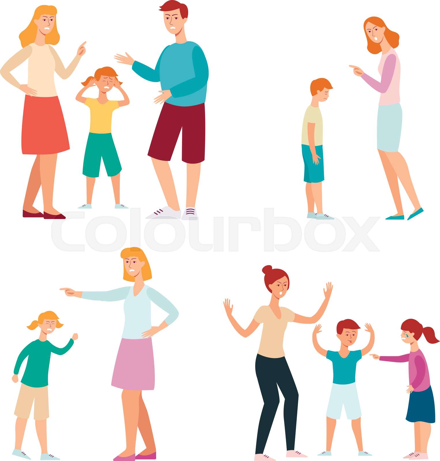 Set of cartoon characters in family conflict | Stock vector | Colourbox