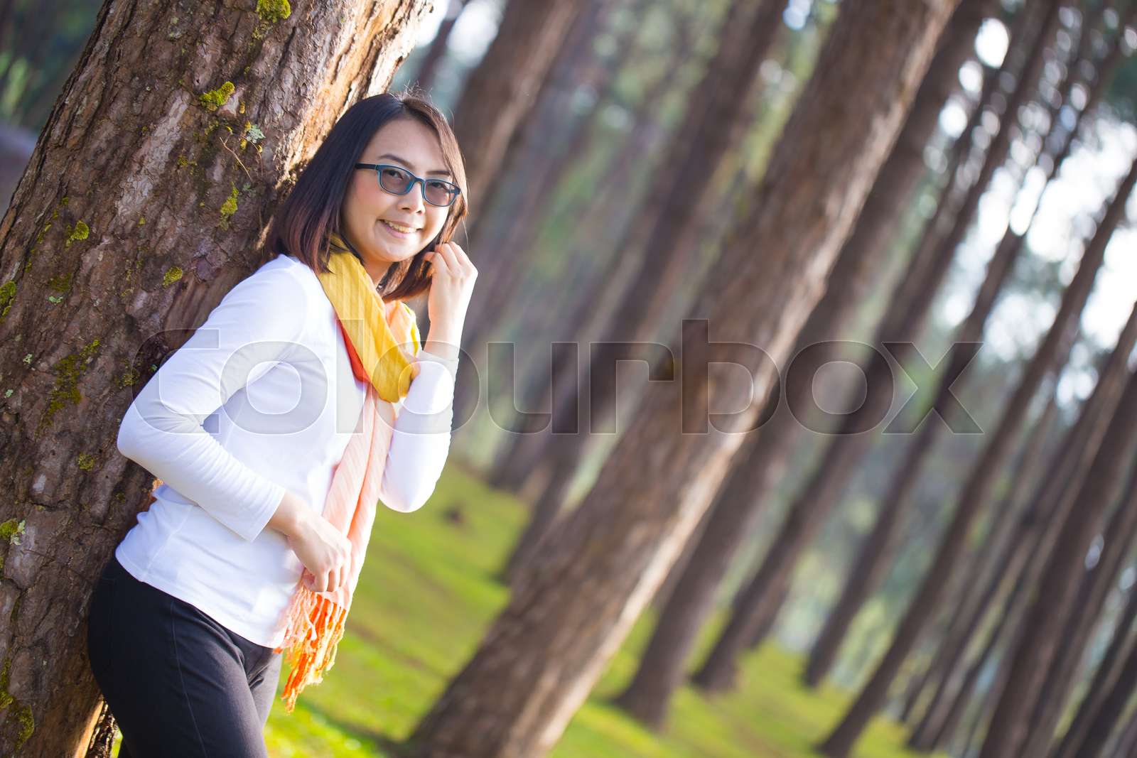 Woman standing against the tree | Stock image | Colourbox