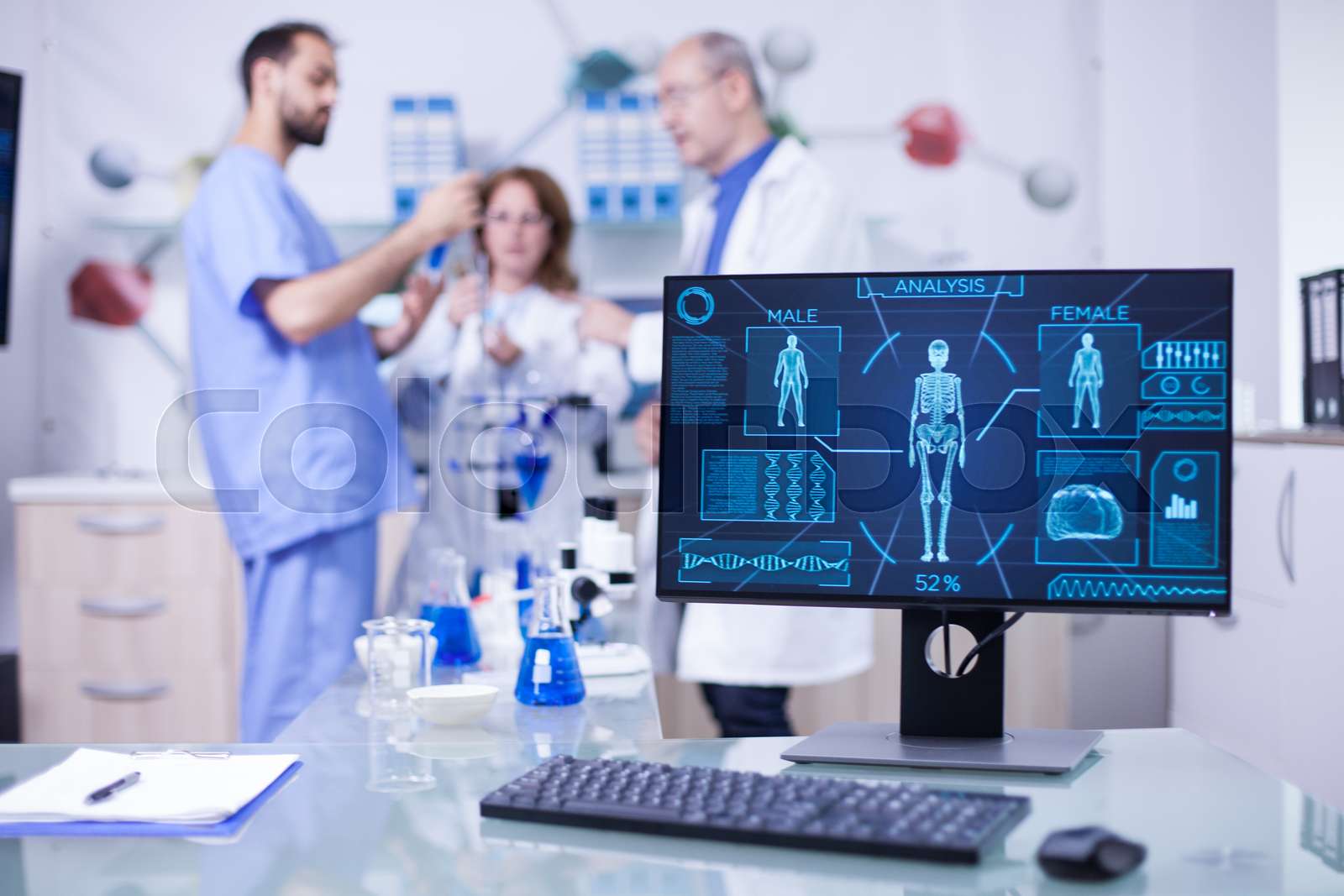Advanced Human Body Research Displayed Monitor In Laborator Stock Advanced Human Body Research Displayed Monitor In Laborator Stock