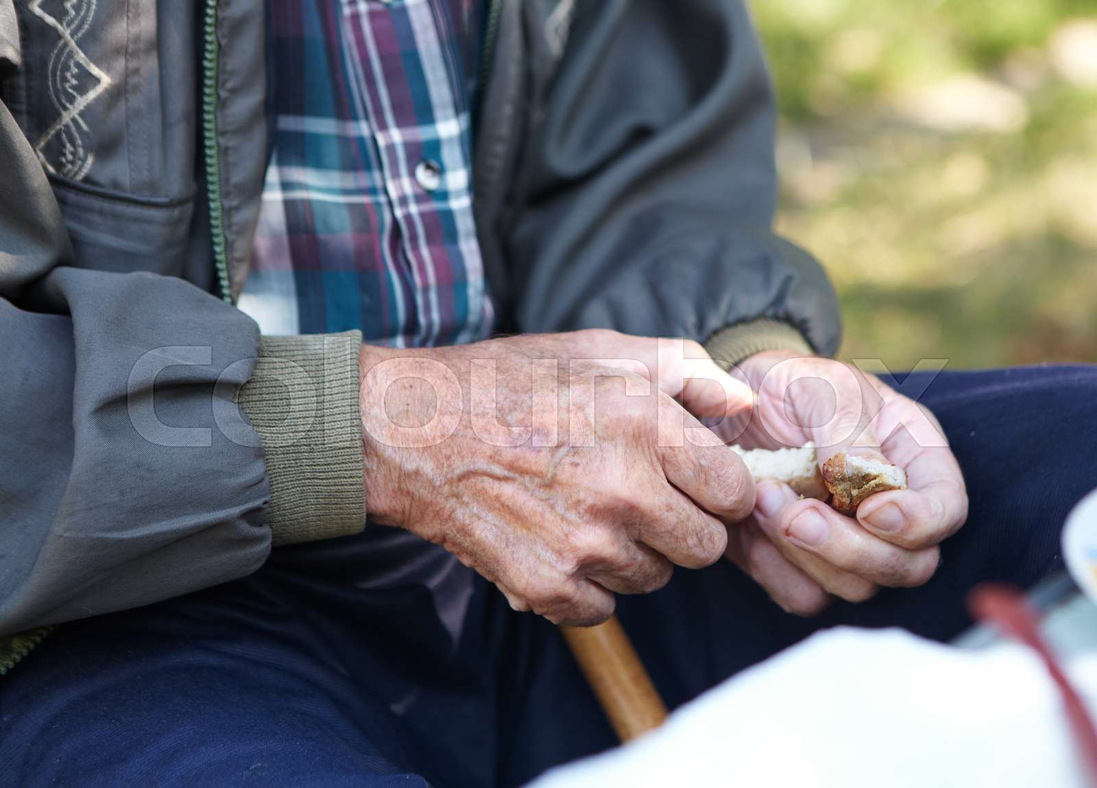 Elderly Poor Man Eating Bread Stock Image Colourbox