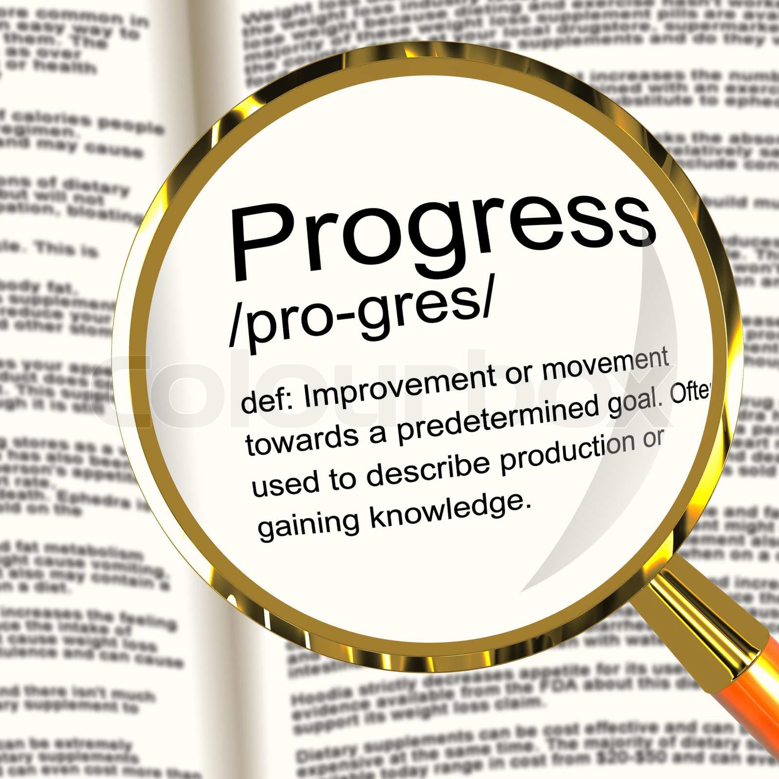 Progress Definition Magnifier Showing Achievement Growth And