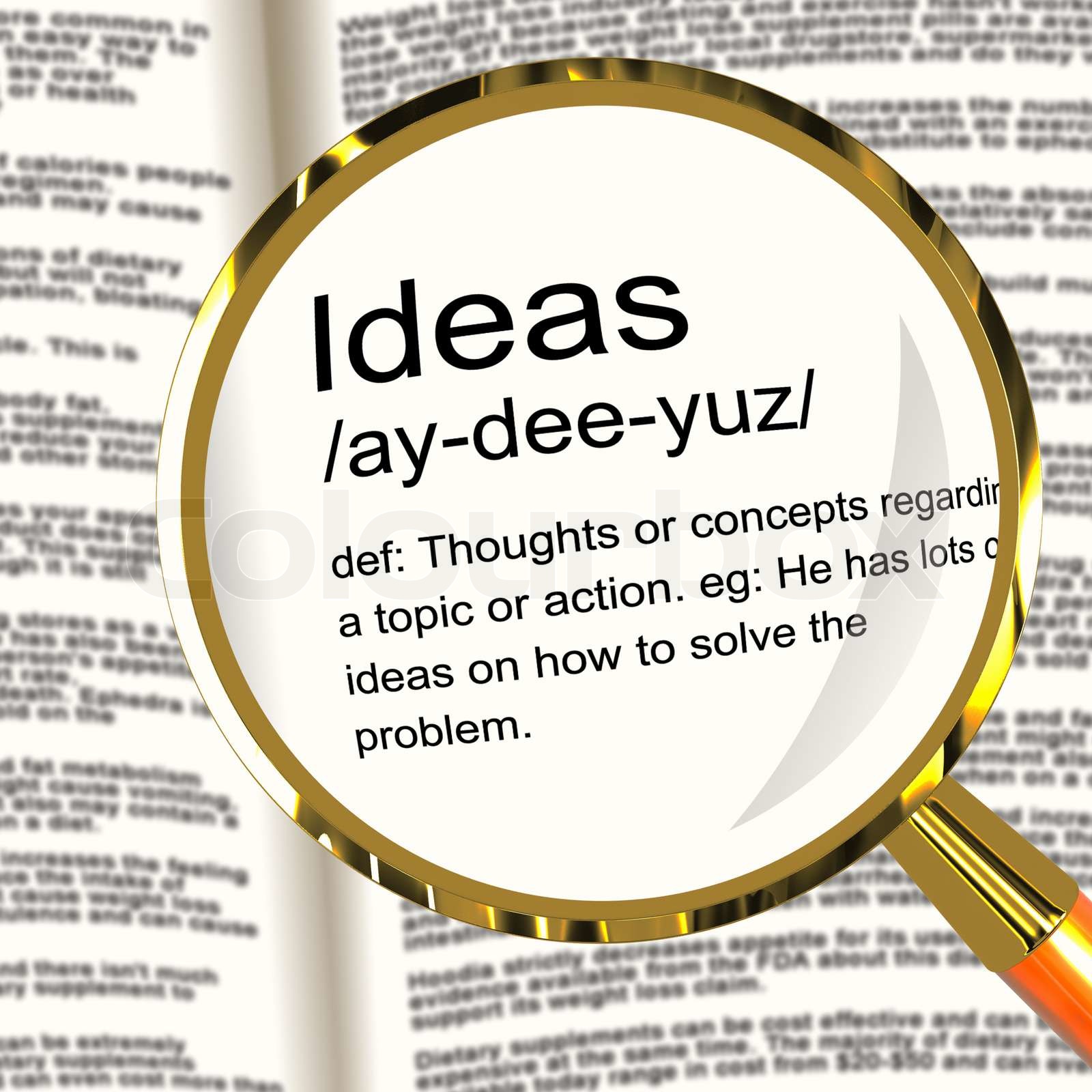 Ideas Definition Magnifier Showing Creative Thoughts Invention And ...