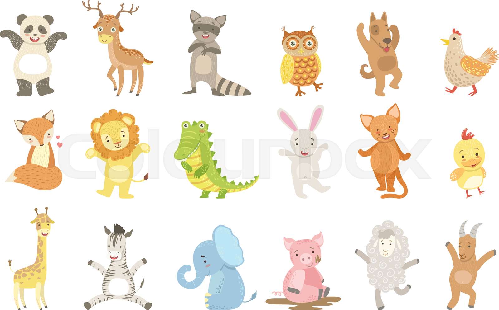 Humanized Animals Set Of Artistic Funny Stickers | Stock vector | Colourbox