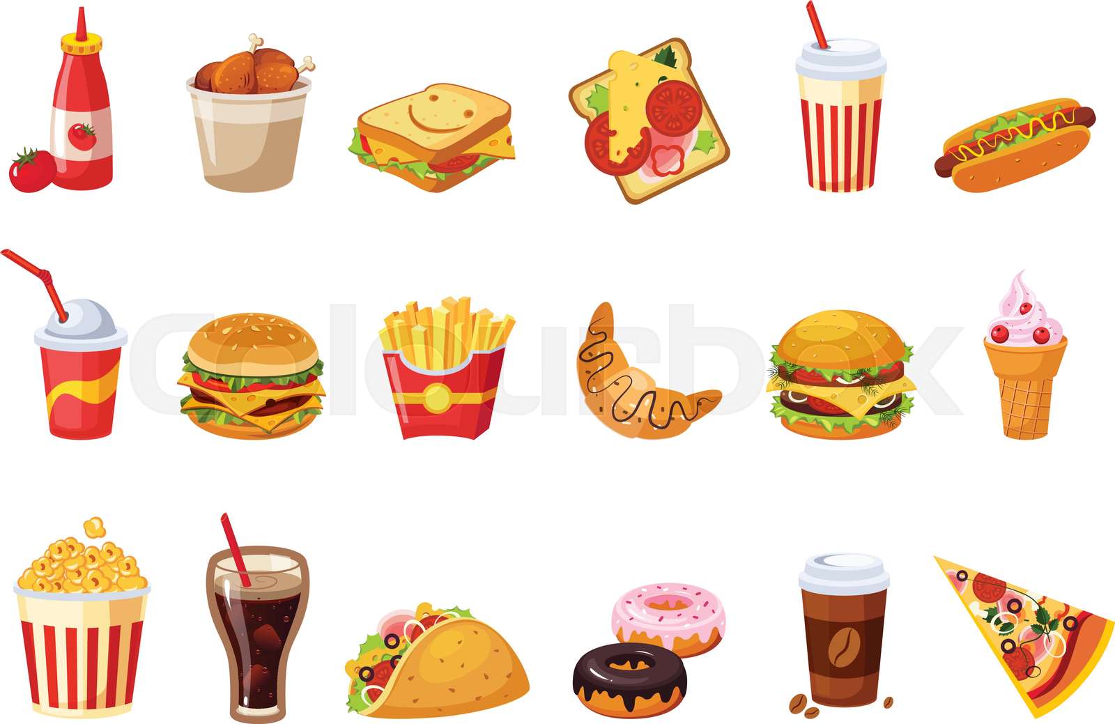Fast Food Items Set Of Realistic Design Vector Stickers Isolated On ...